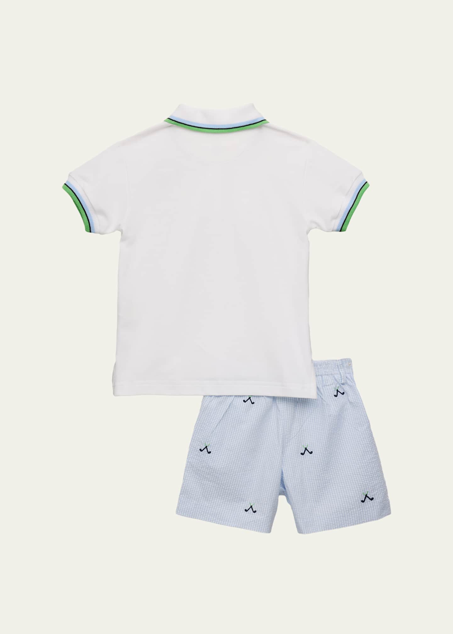 Florence Eiseman Kid's Golf Tipped Polo Shirt & Embroidered Shorts Set ...