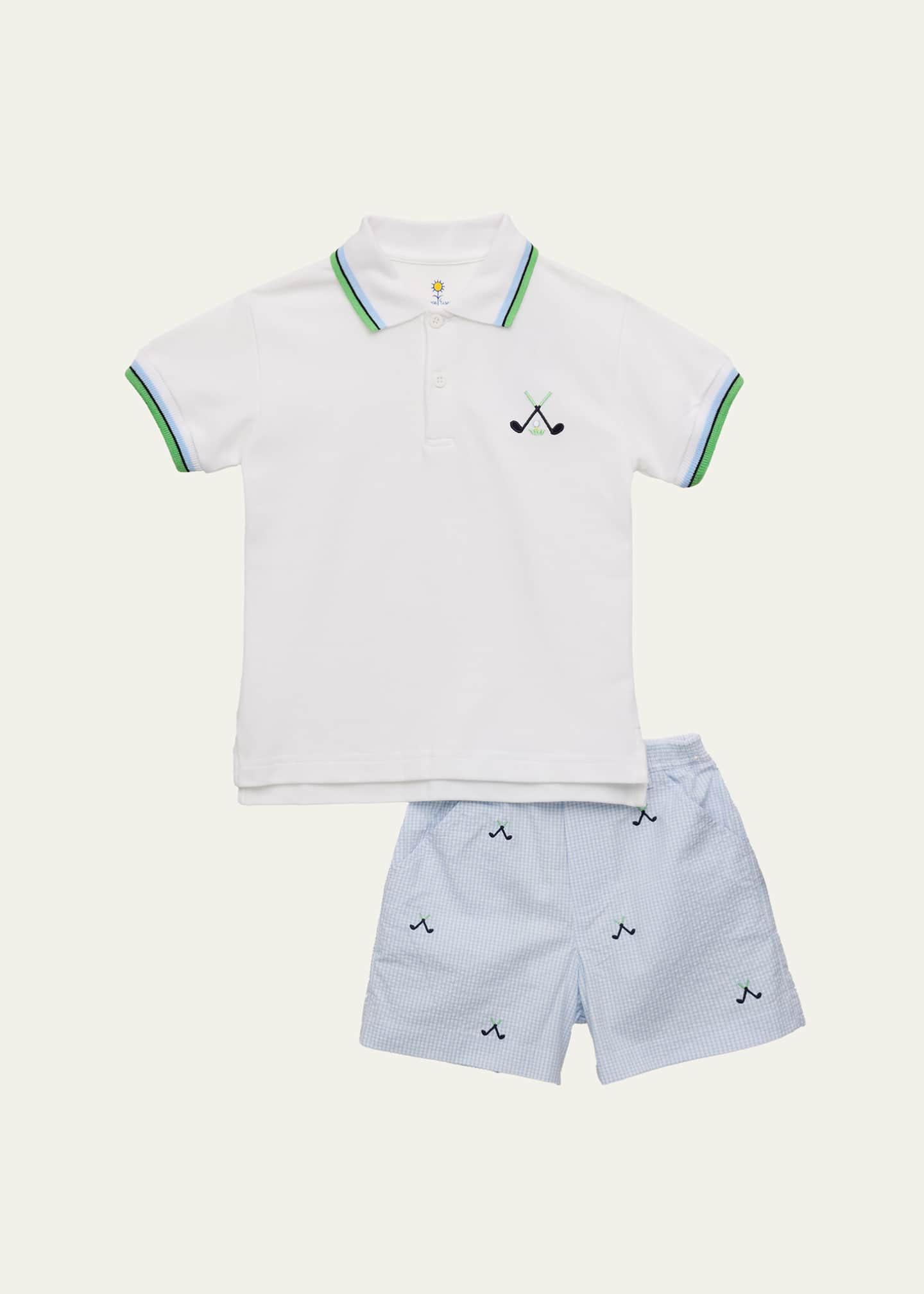 Florence Eiseman Kid's Golf Tipped Polo Shirt & Embroidered Shorts Set ...