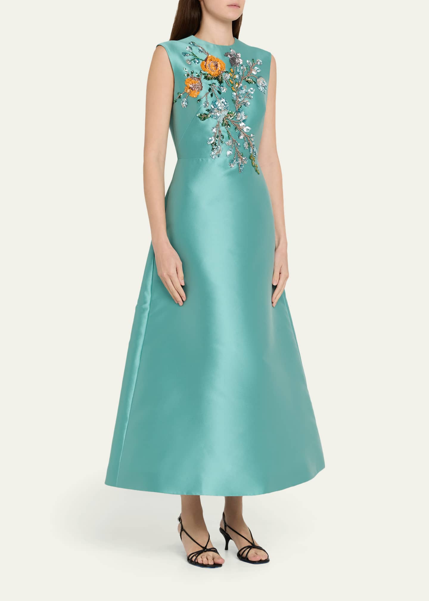 Reem Acra Embroidered Mikado Silk Sleeveless Midi Dress - Bergdorf Goodman