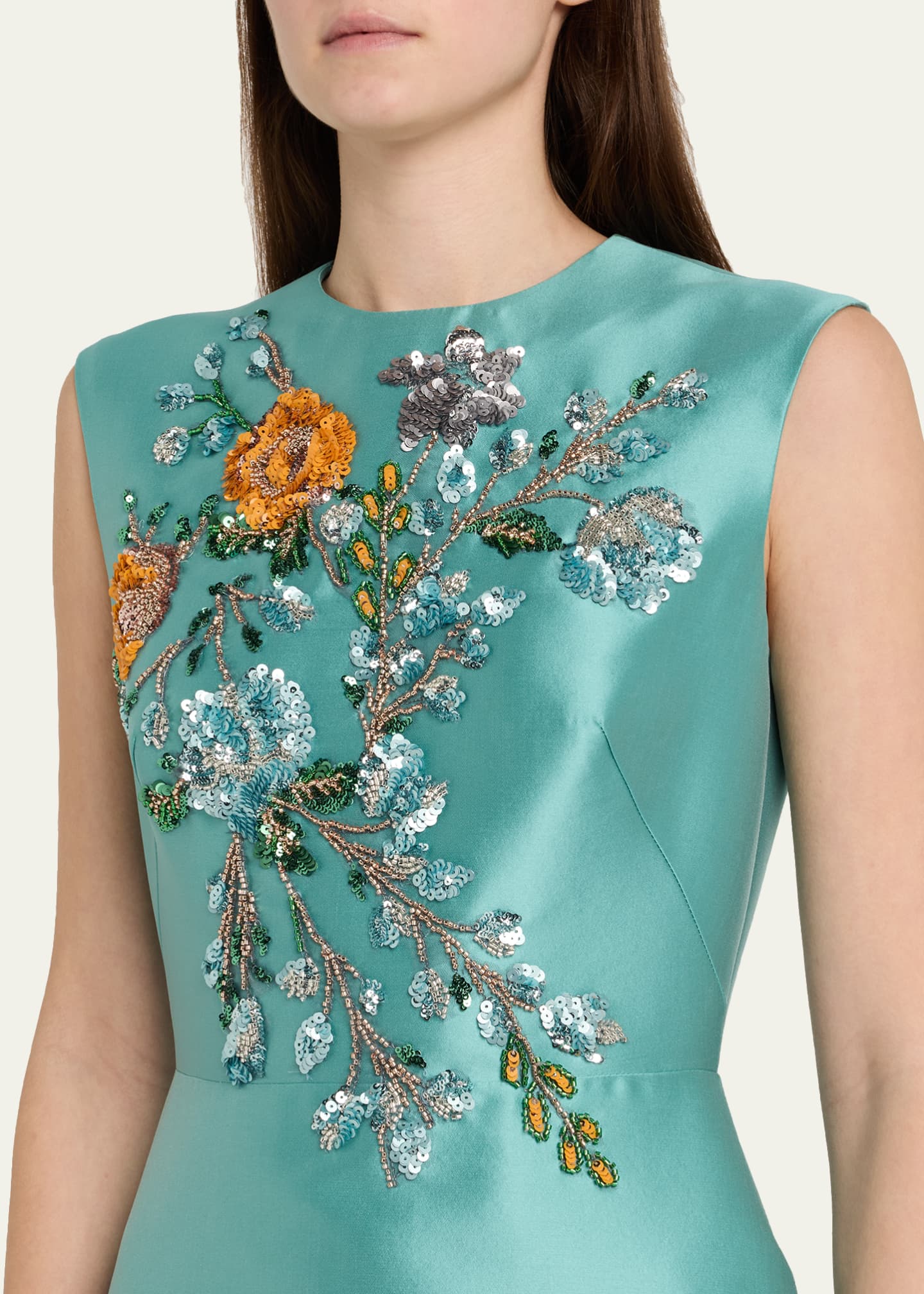 Reem Acra Embroidered Mikado Silk Sleeveless Midi Dress - Bergdorf Goodman