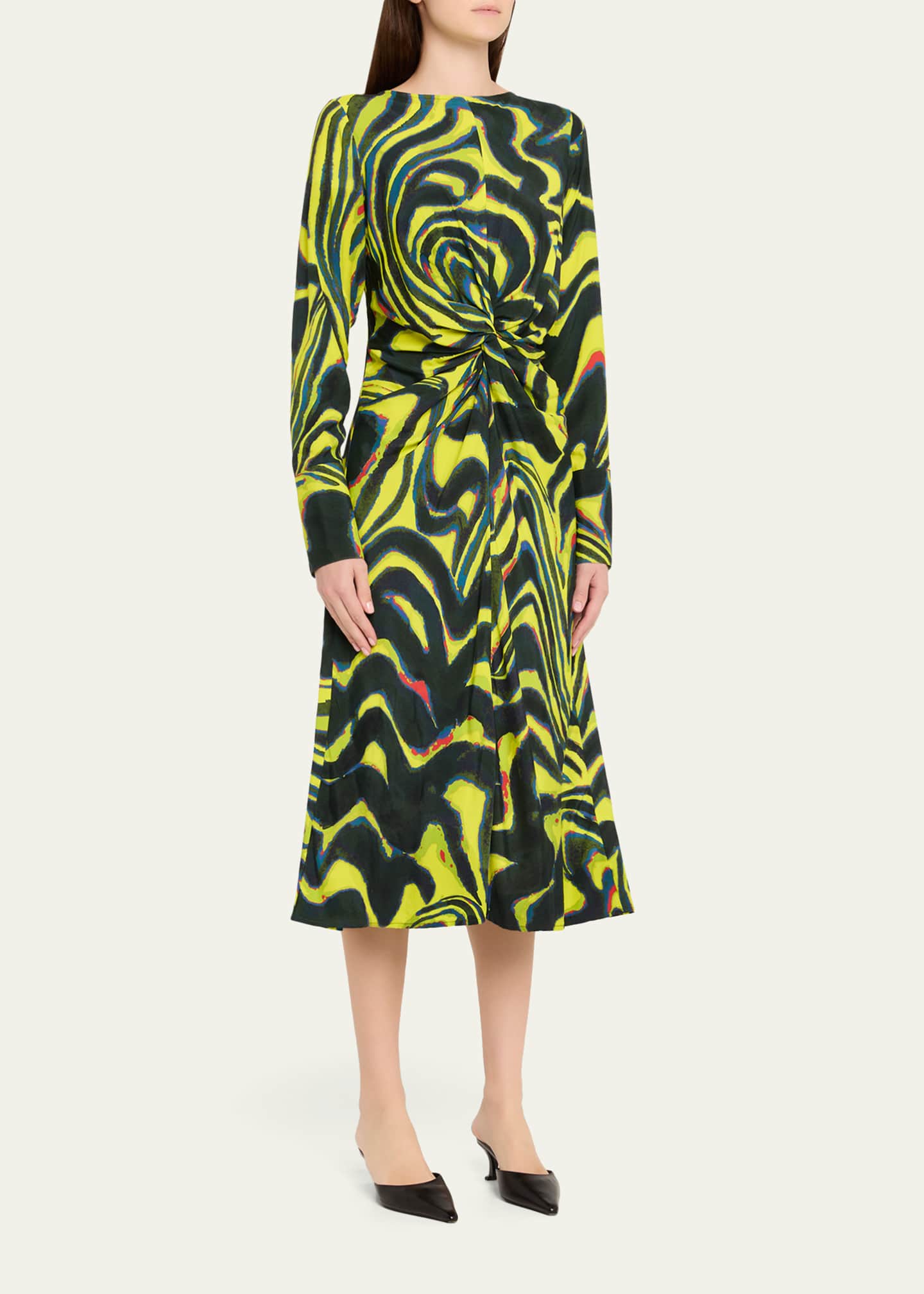 CHRISTOPHER JOHN ROGERS Printed Knotted Waist Midi Dress - Bergdorf Goodman