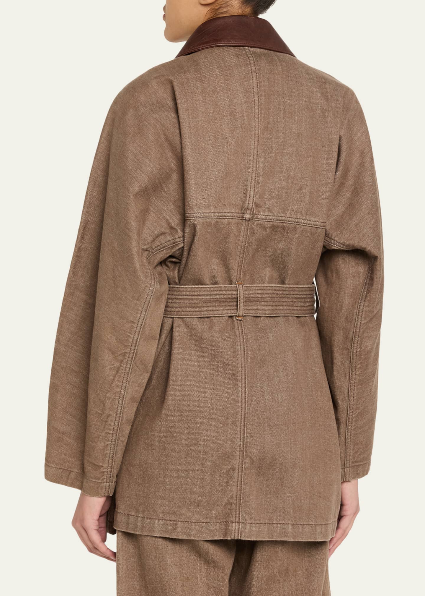 Ossou Sweep Belted Denim Jacket with Leather Collar - Bergdorf Goodman