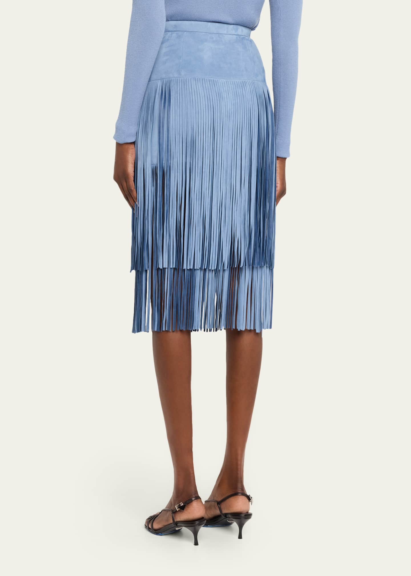 Michael Kors Collection Tiered Fringe Suede Midi Skirt - Bergdorf Goodman
