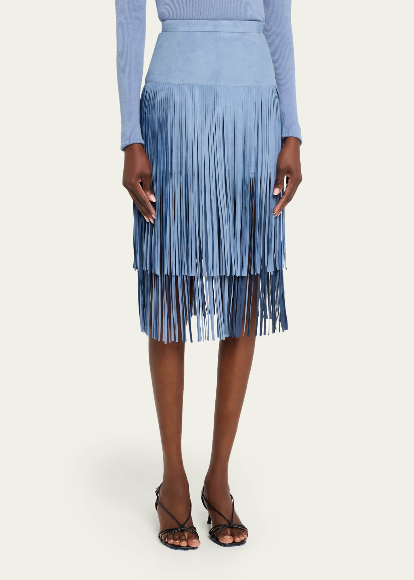 Michael Kors Collection Tiered Fringe Suede Midi Skirt - Bergdorf Goodman