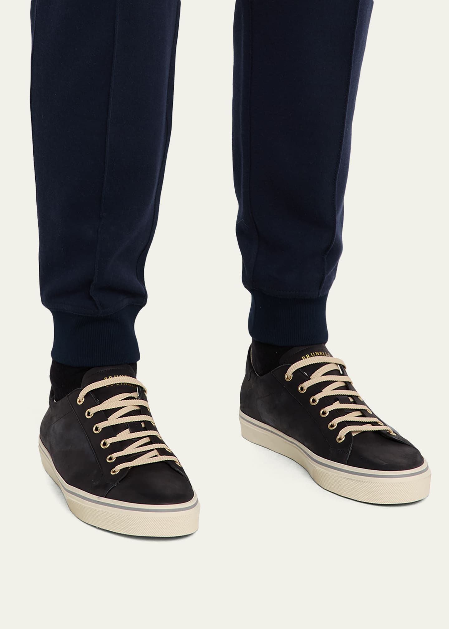Brunello Cucinelli Men's Leather Foiled Logo Low-Top Sneakers ...