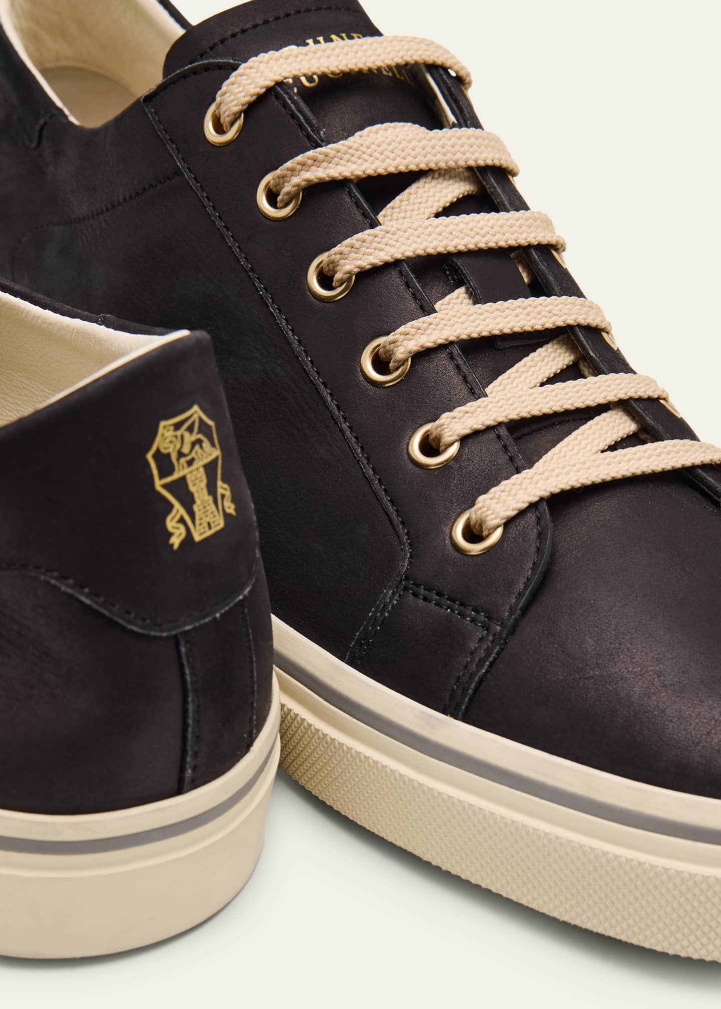 Brunello Cucinelli Men's Leather Foiled Logo Low-Top Sneakers ...