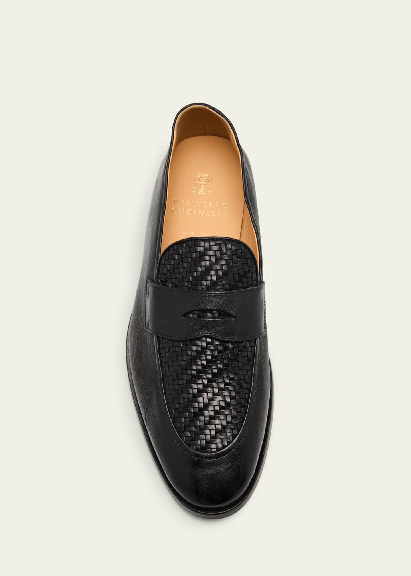 Brunello Cucinelli Men's Woven Vamp Leather Penny Loafers - Bergdorf ...