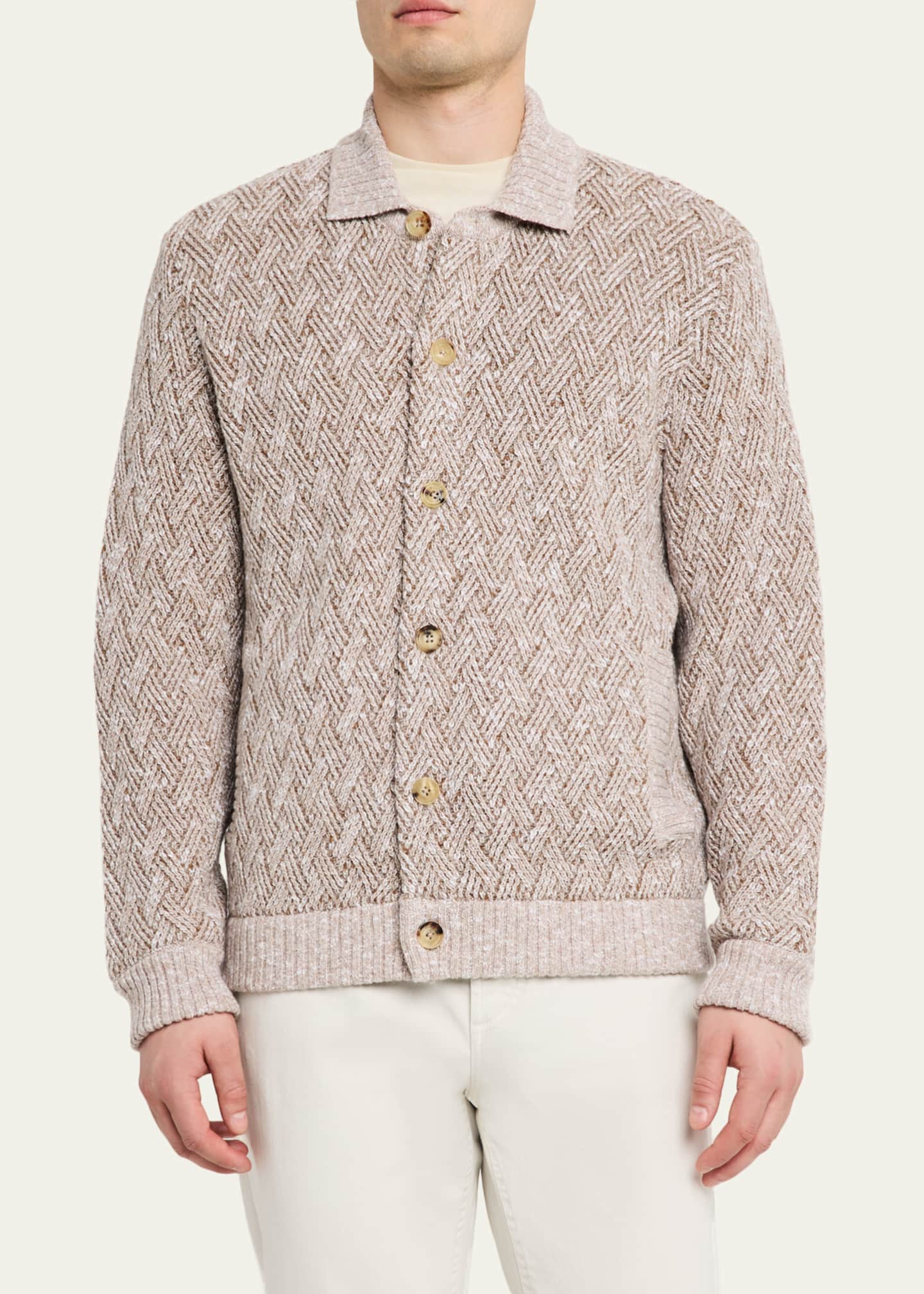Baldassari Men's Wool-Blend Basketweave Stitch Cardigan - Bergdorf Goodman