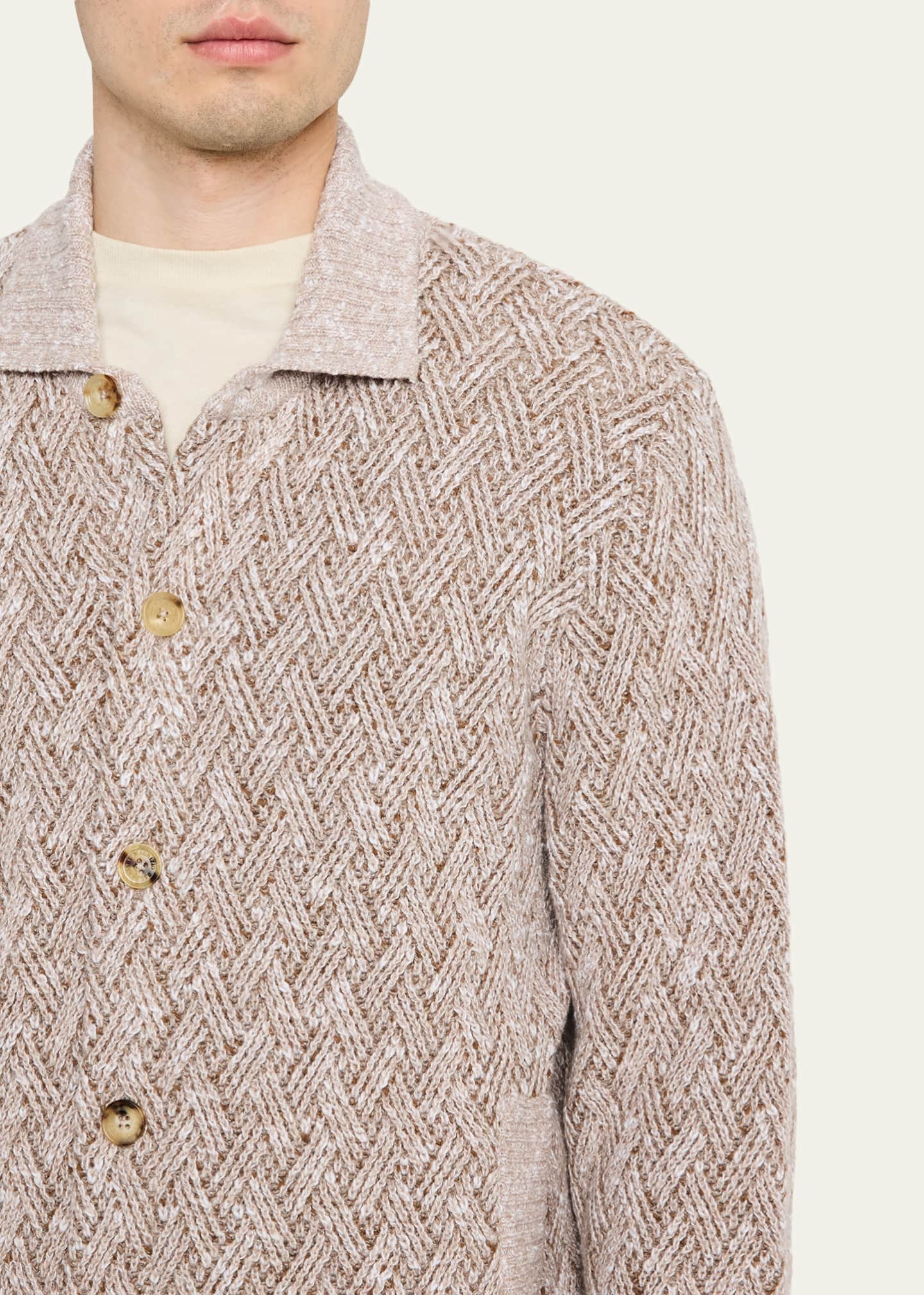 Baldassari Men's Wool-Blend Basketweave Stitch Cardigan - Bergdorf Goodman