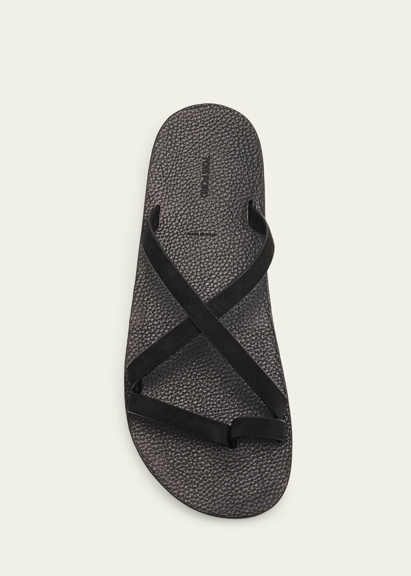 TOM FORD Men's Alfred Suede & Leather Toe-Ring Sandals - Bergdorf Goodman