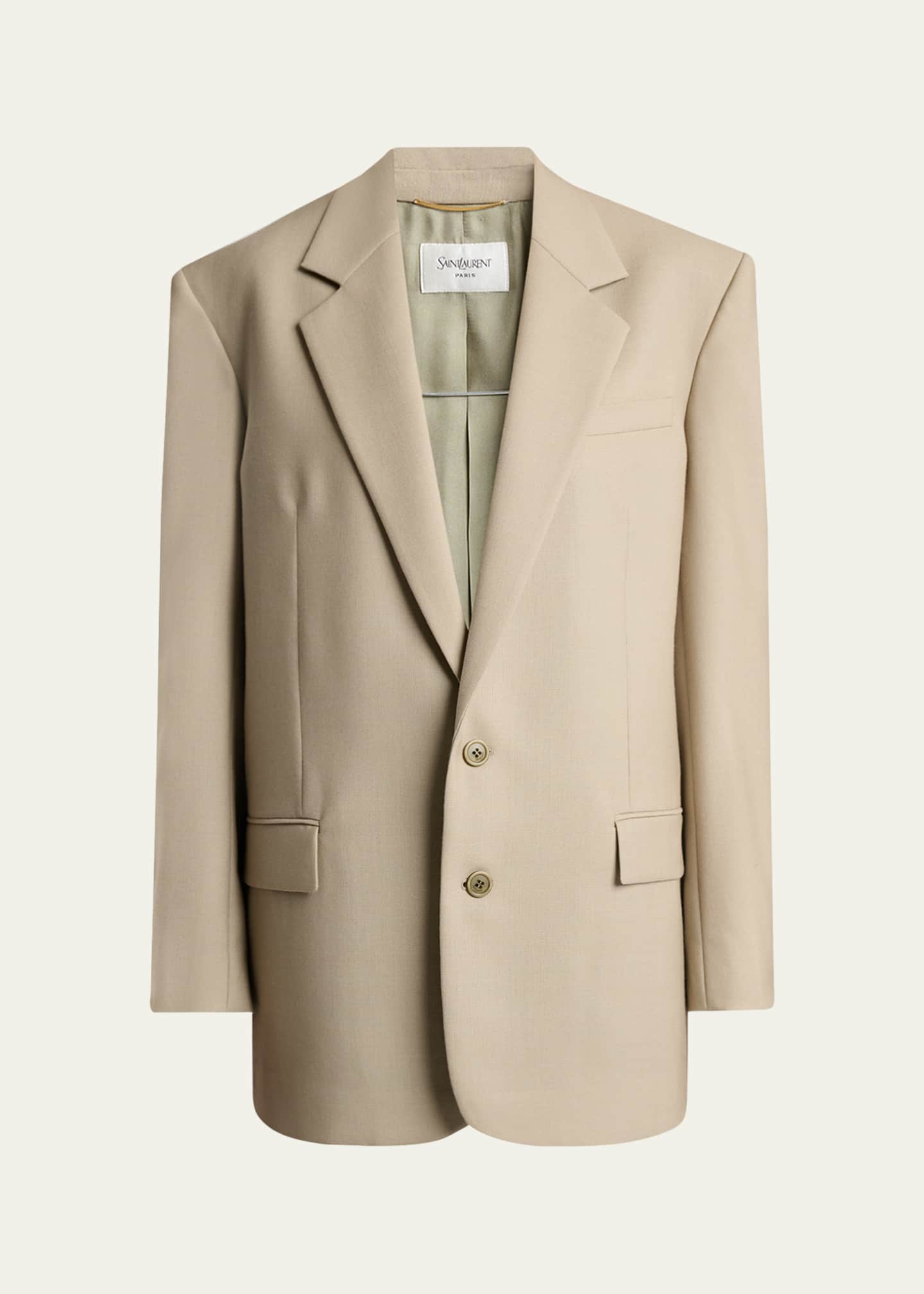 Saint Laurent Single-Breasted Oversized Wool-Silk Blazer Jacket ...