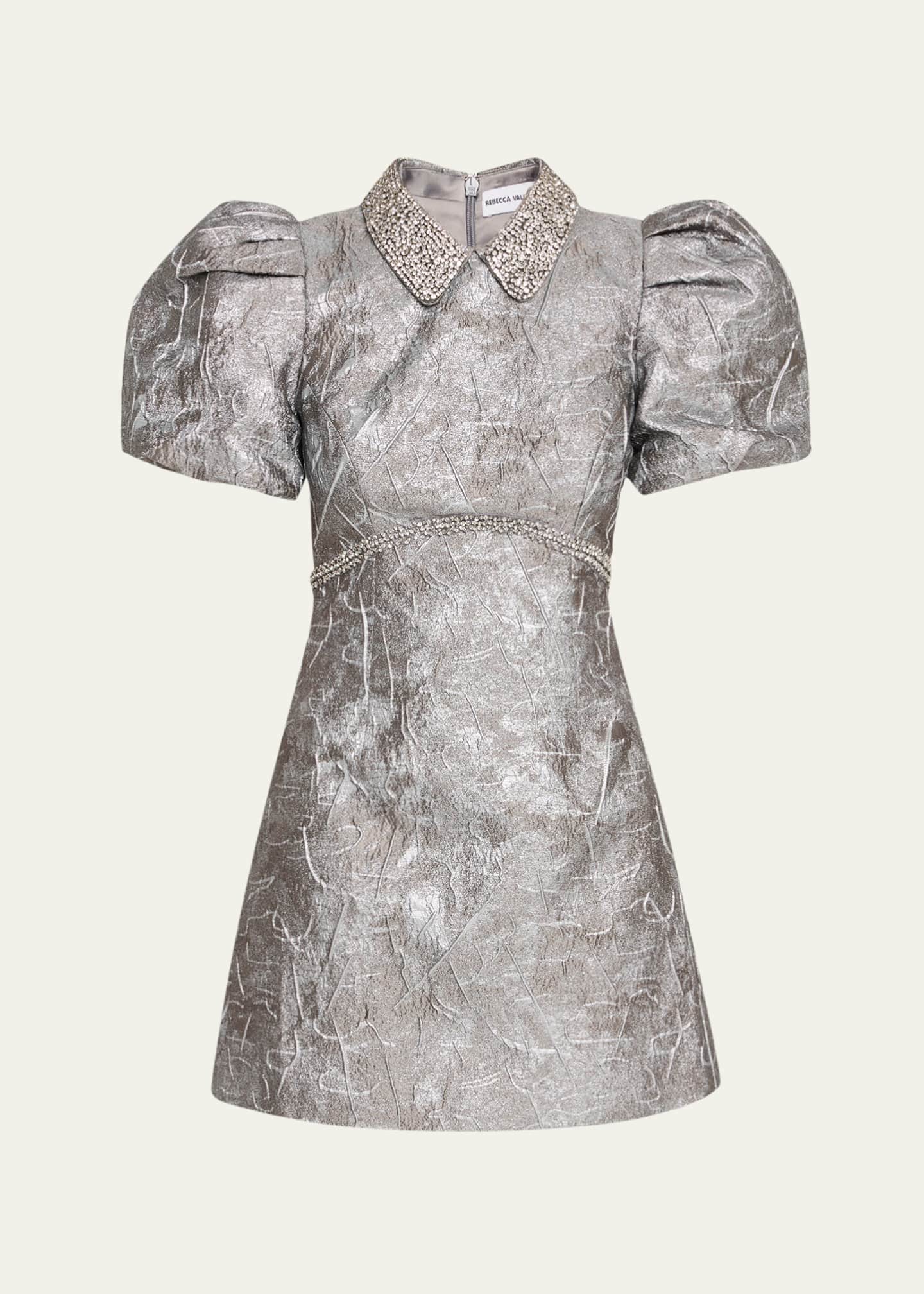 REBECCA VALLANCE Sterling Diamante Metallic Jacquard Mini Dress ...