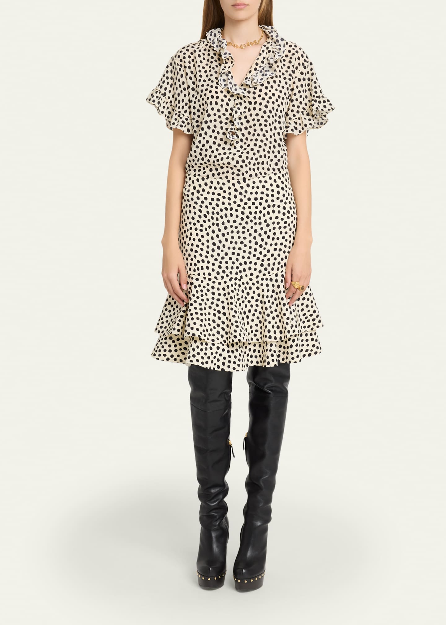Chloe Dots-Print Silk Crepe De Chine Ruffle Skirt - Bergdorf Goodman