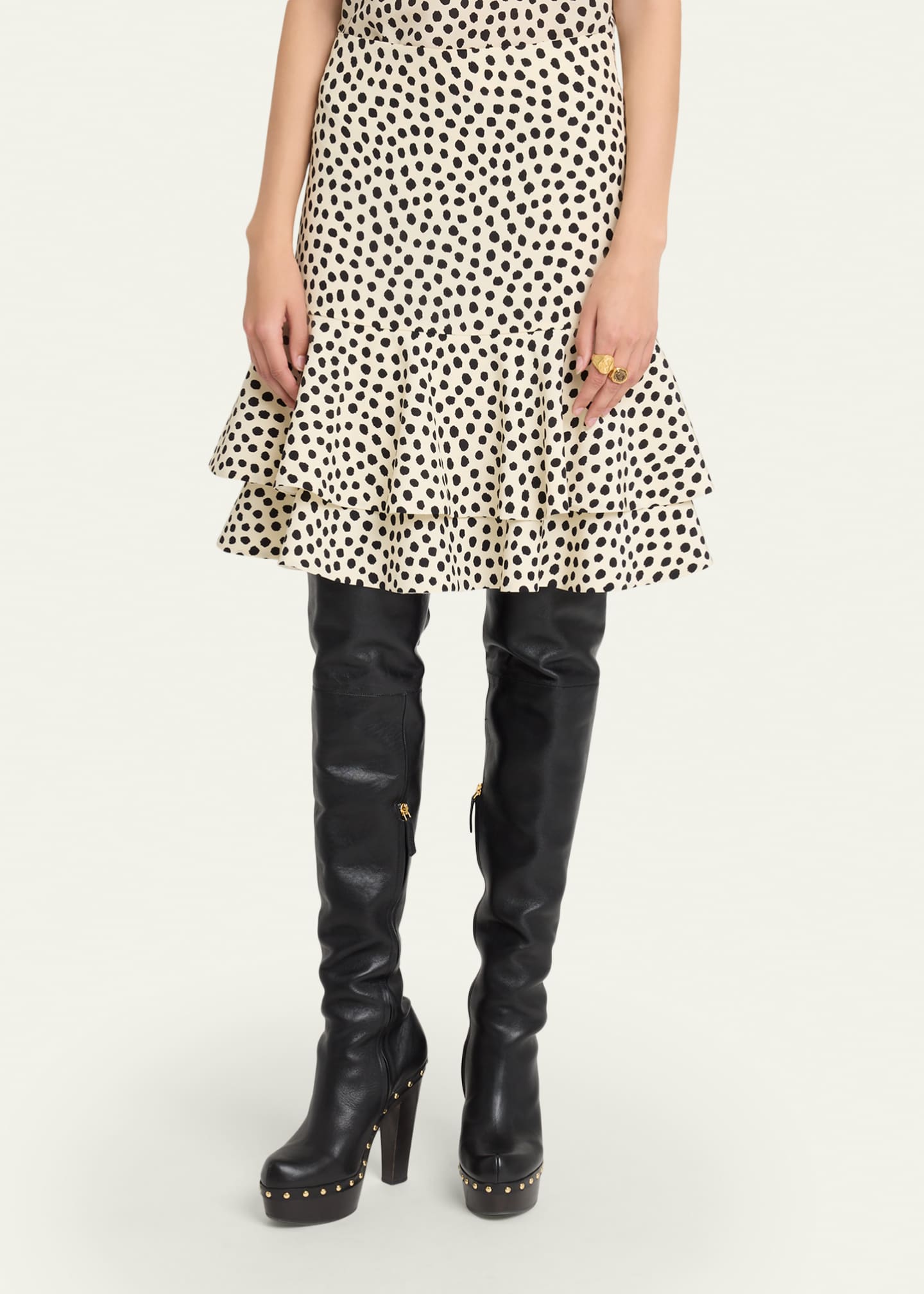 Chloe Dots-Print Silk Crepe De Chine Ruffle Skirt - Bergdorf Goodman