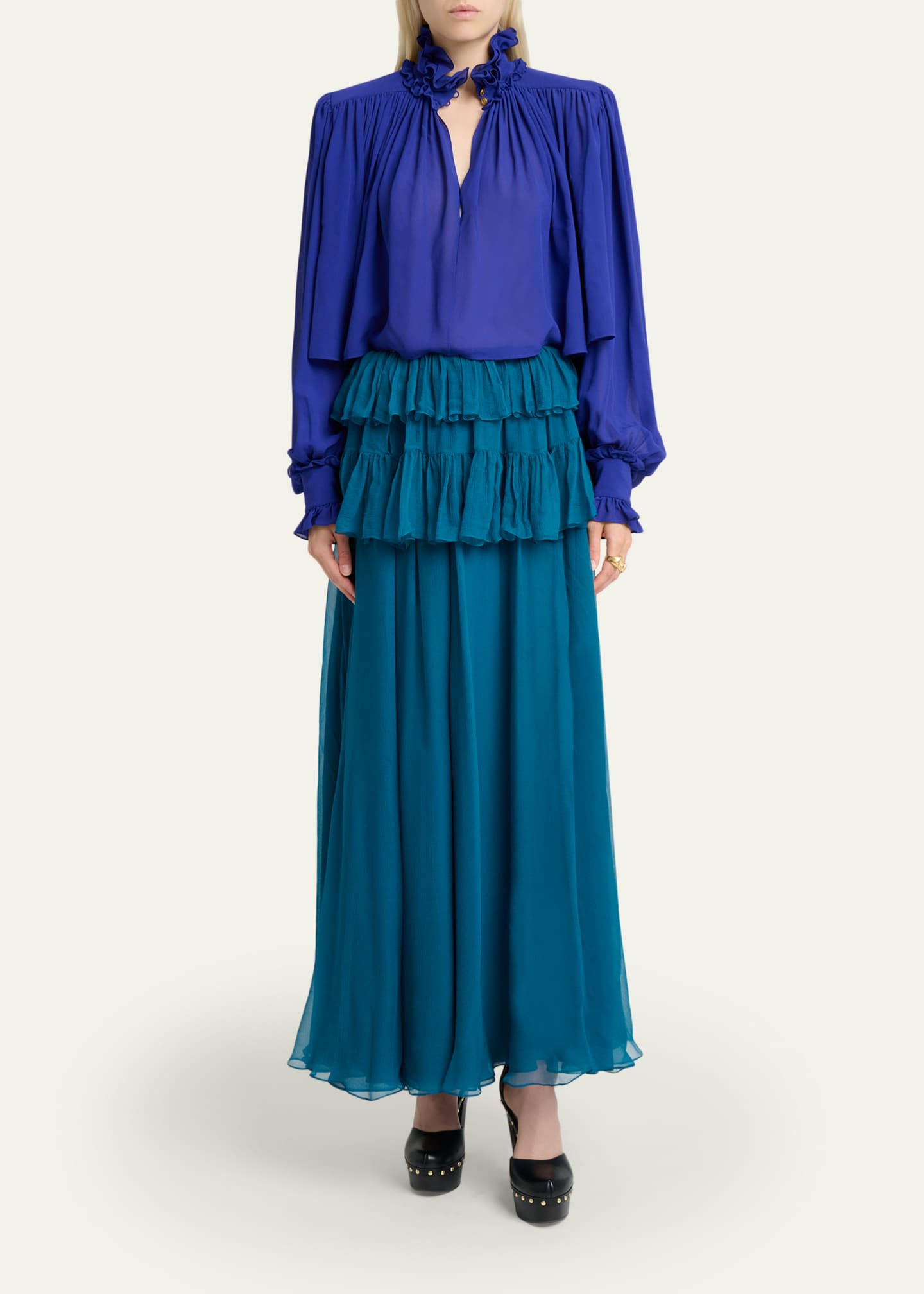Chloe Tiered Ruffle Organic Silk Mousseline Maxi Skirt - Bergdorf Goodman