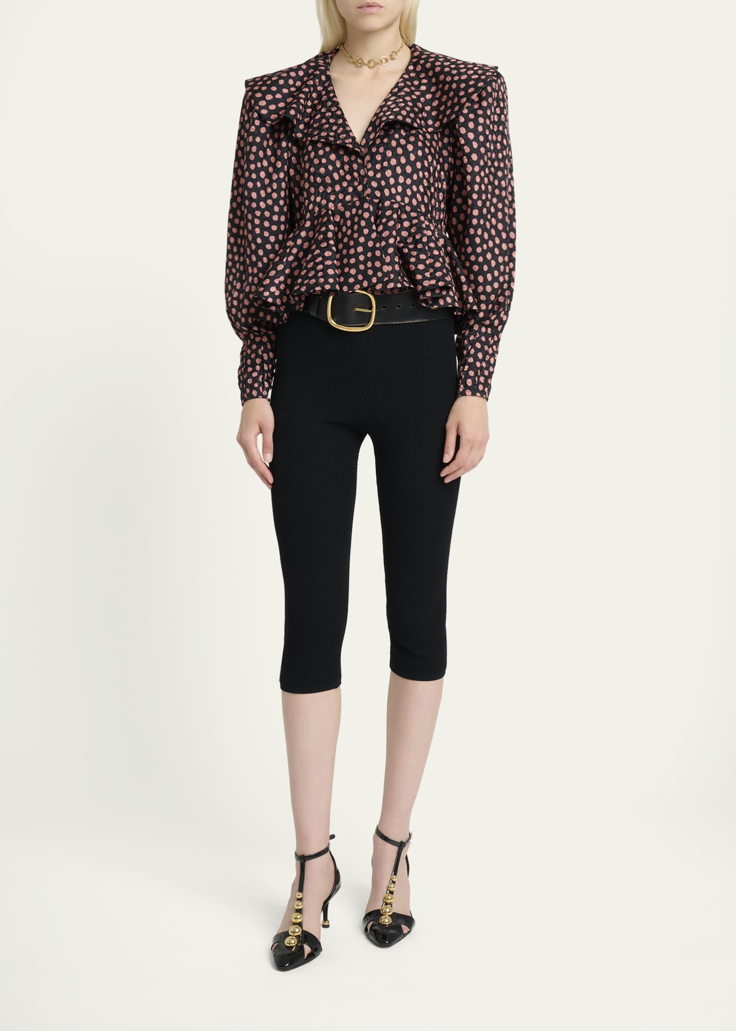 Chloe Dots-Print Silk Jacquard Peplum Blouse - Bergdorf Goodman