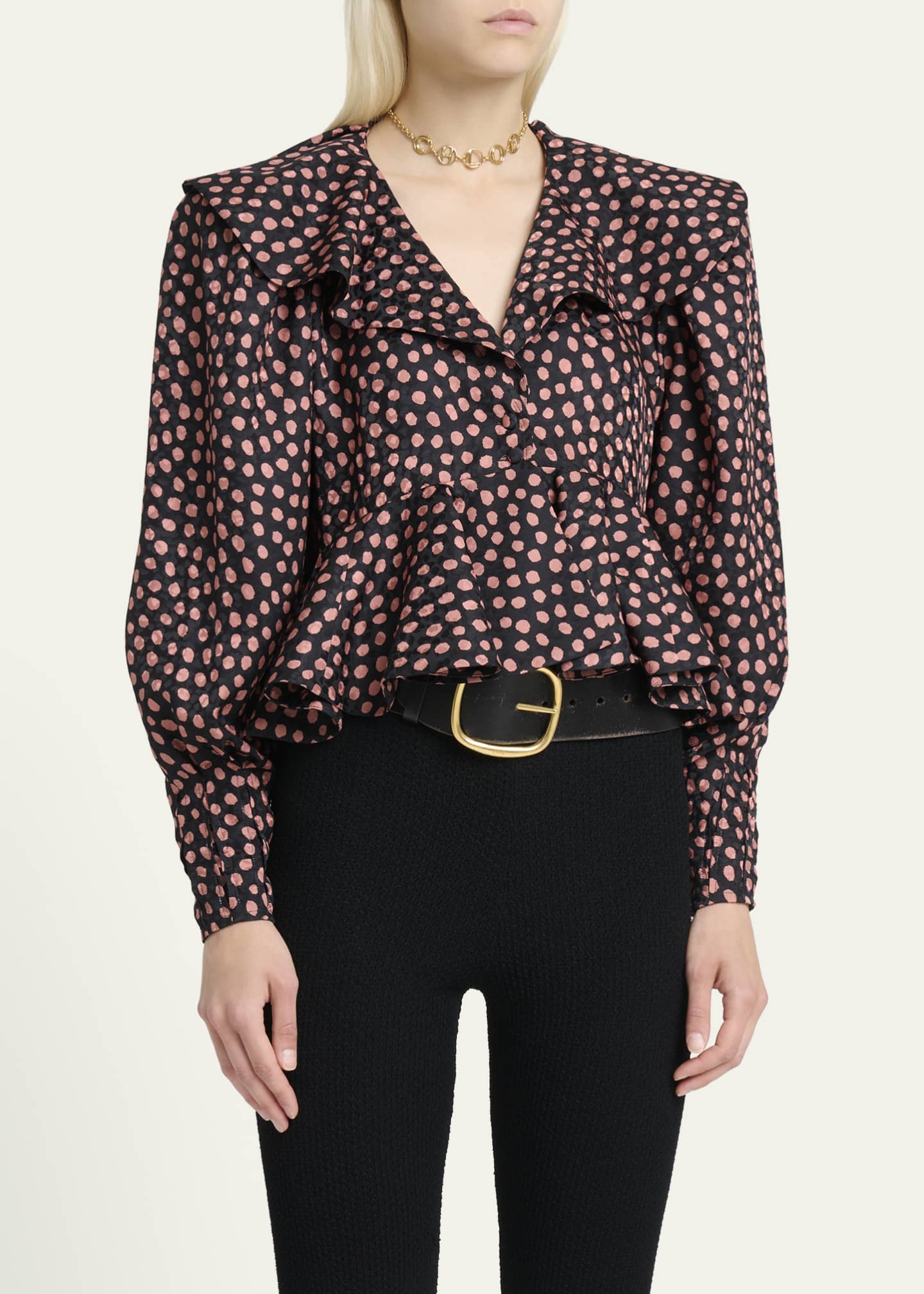 Chloe Dots-Print Silk Jacquard Peplum Blouse - Bergdorf Goodman