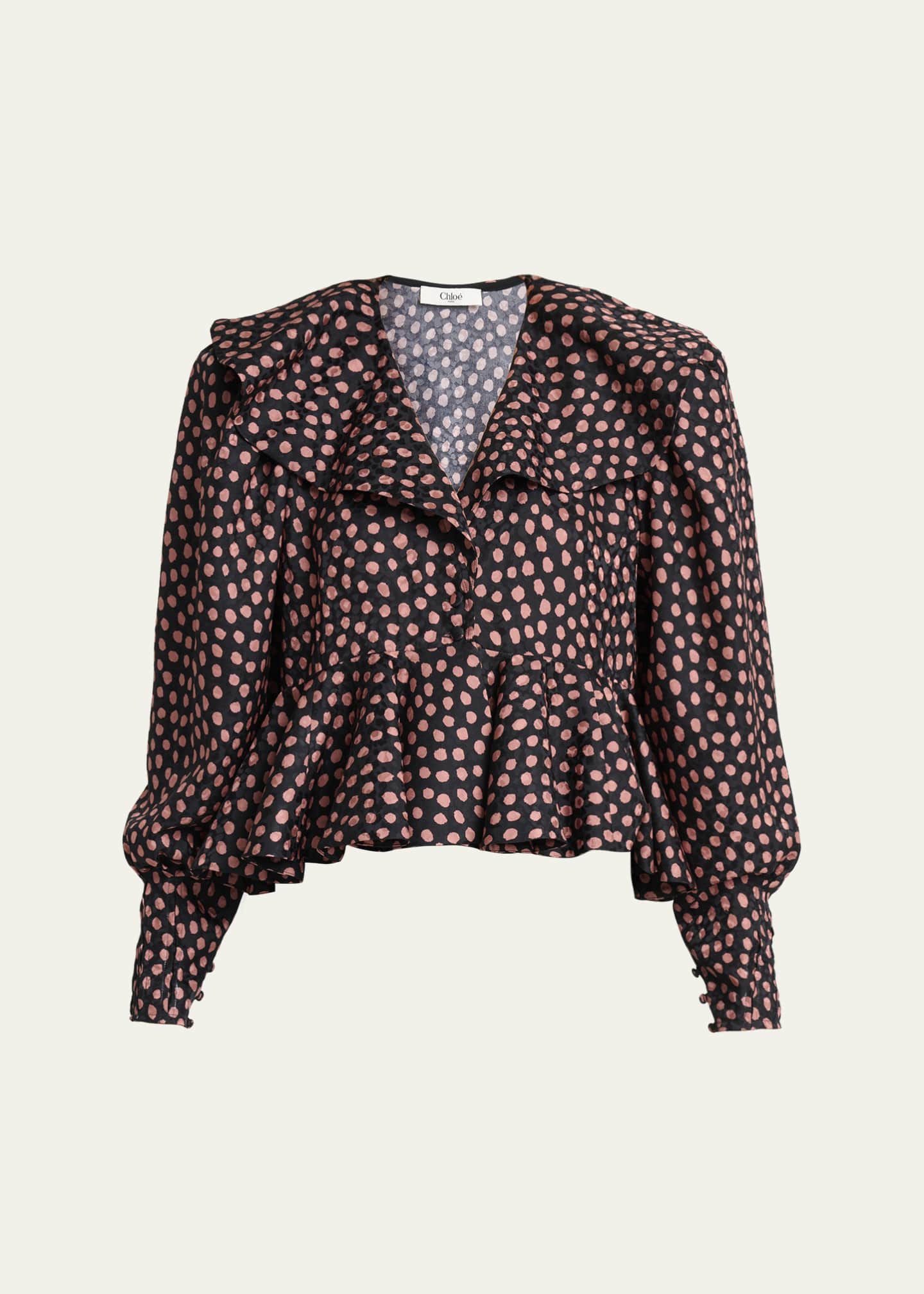 Chloe Dots-Print Silk Jacquard Peplum Blouse - Bergdorf Goodman