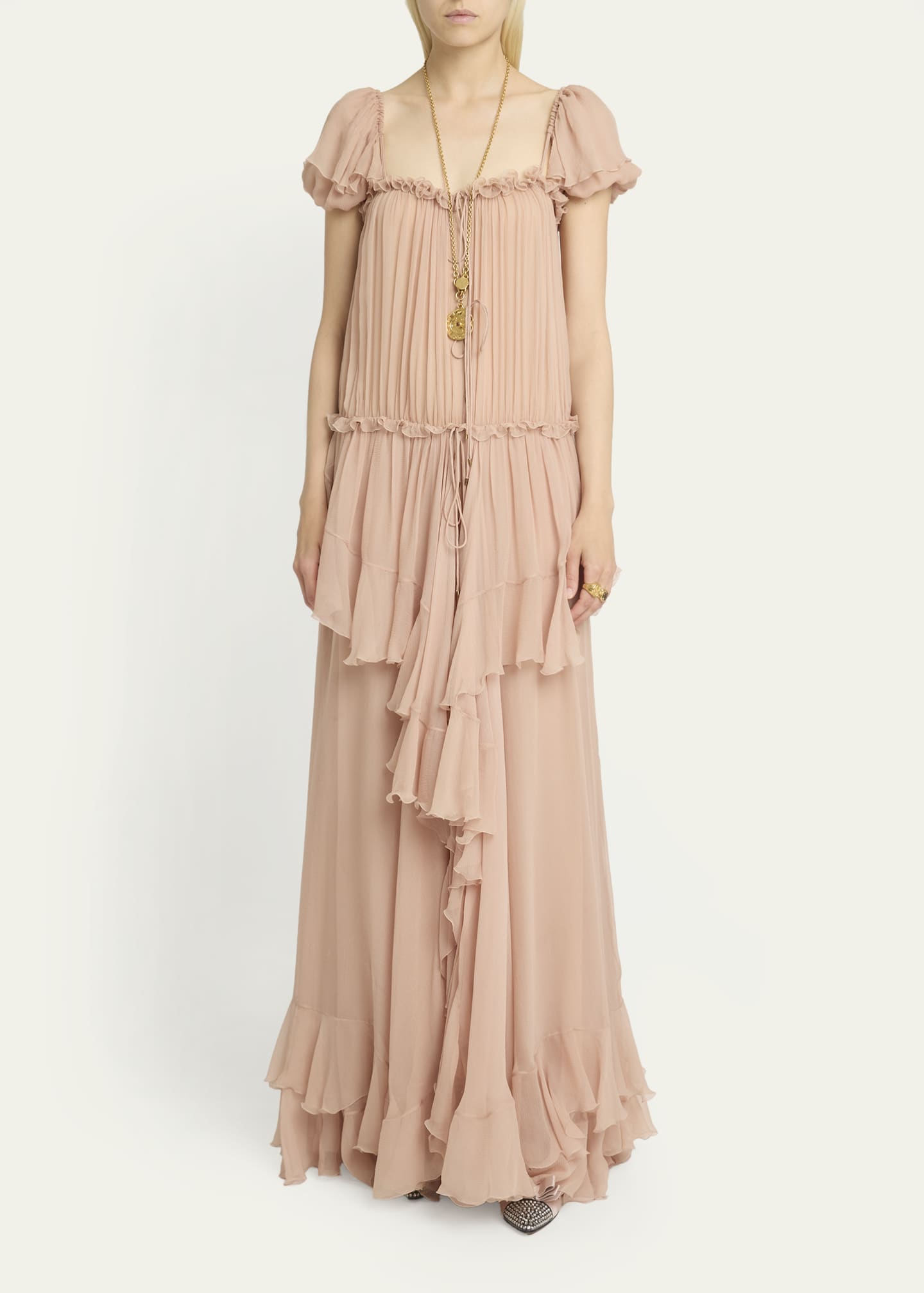 Chloe Gathered Ruffle Organic Silk Mousseline Gown - Bergdorf Goodman
