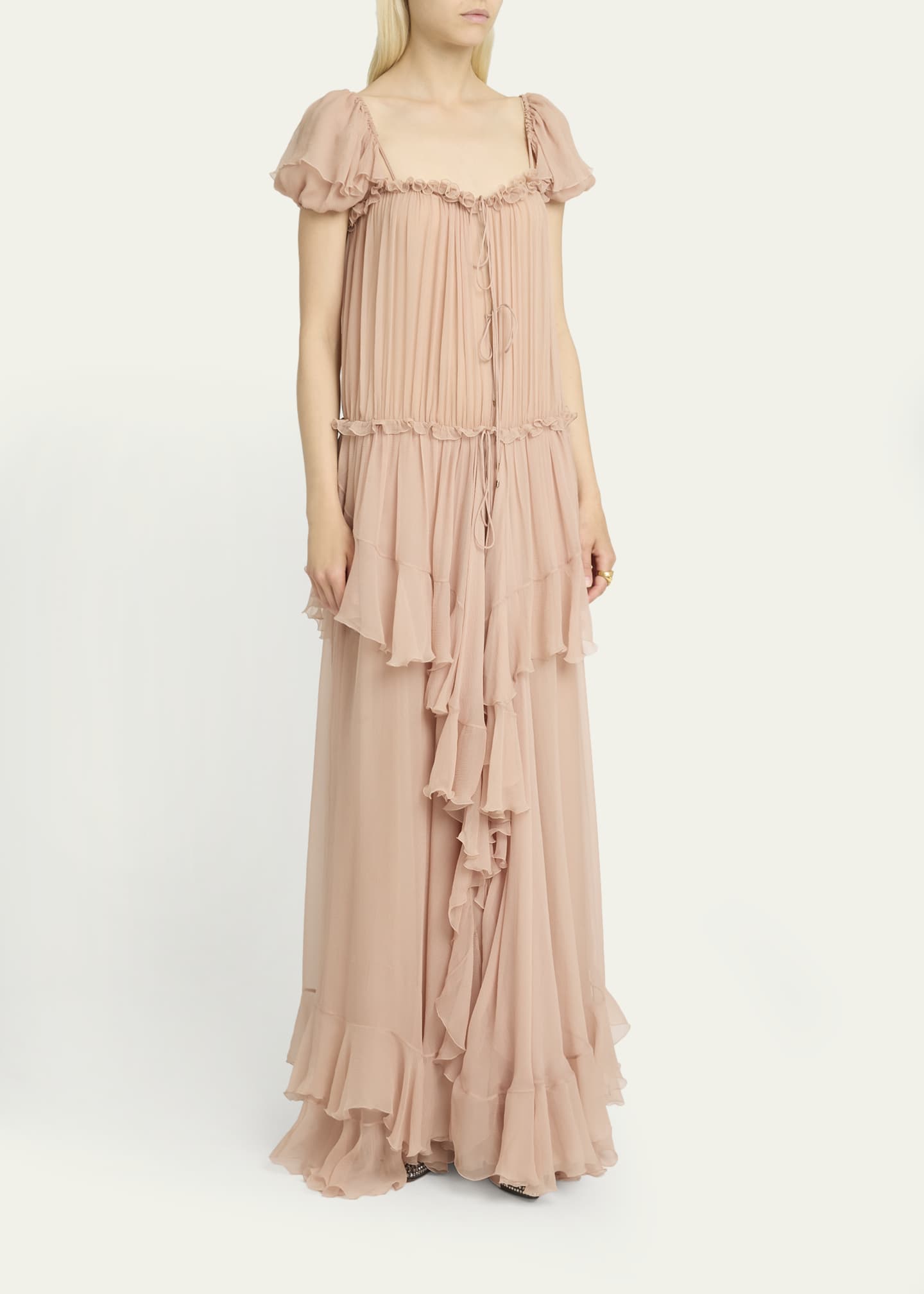 Chloe Gathered Ruffle Organic Silk Mousseline Gown - Bergdorf Goodman