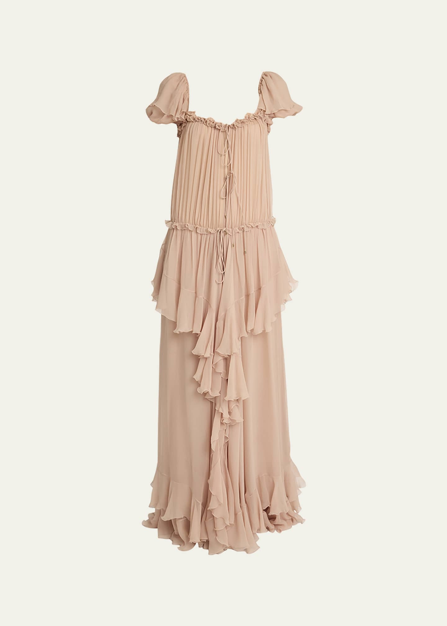 Chloe Gathered Ruffle Organic Silk Mousseline Gown - Bergdorf Goodman
