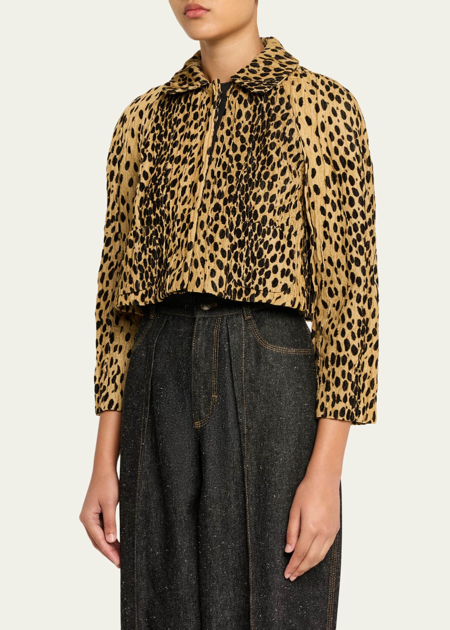 NACKIYE Pixie Cheetah-Print Velvet Crop Jacket - Bergdorf Goodman