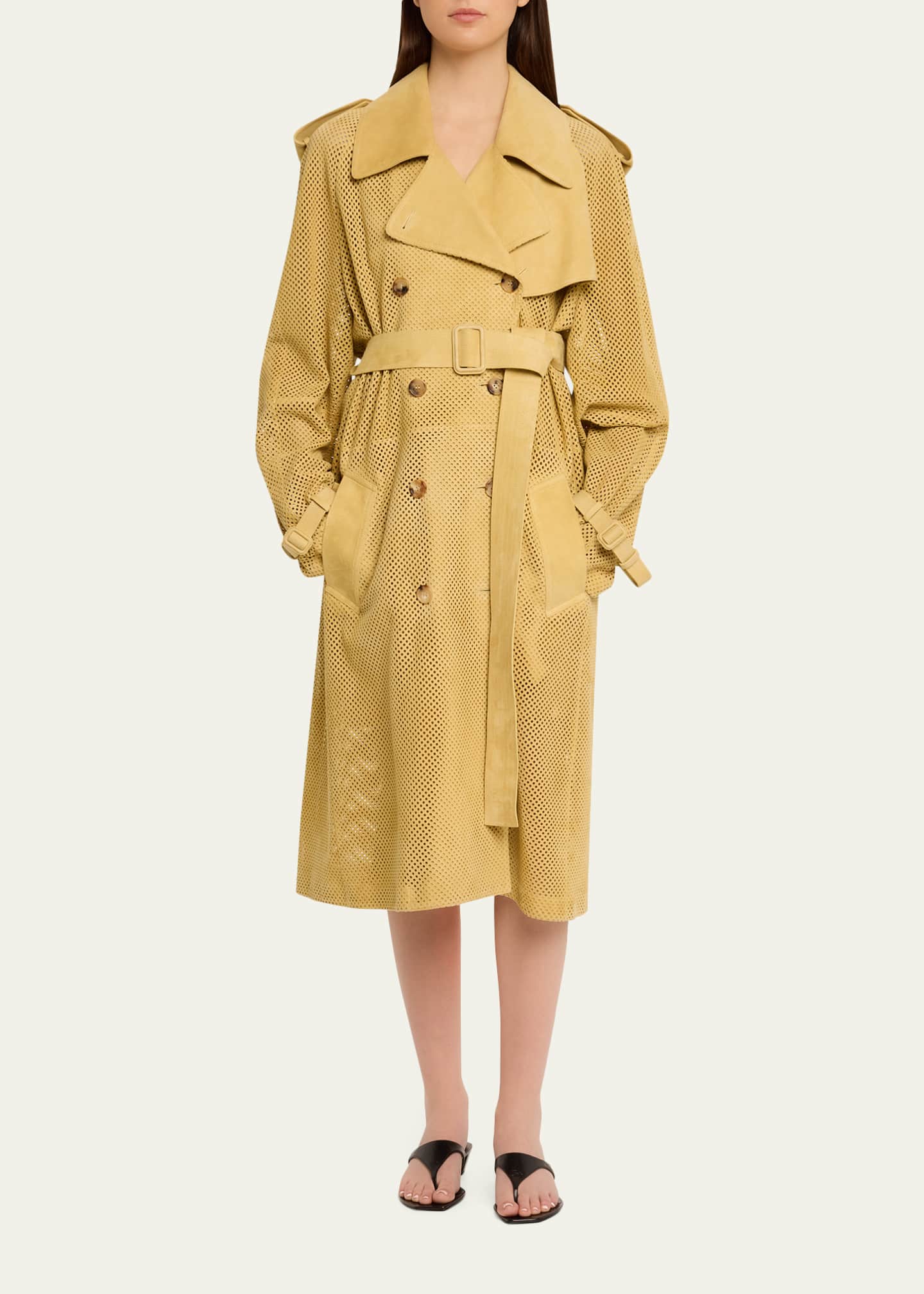 Michael Kors Collection Belted Perforated Suede Trench Coat - Bergdorf ...