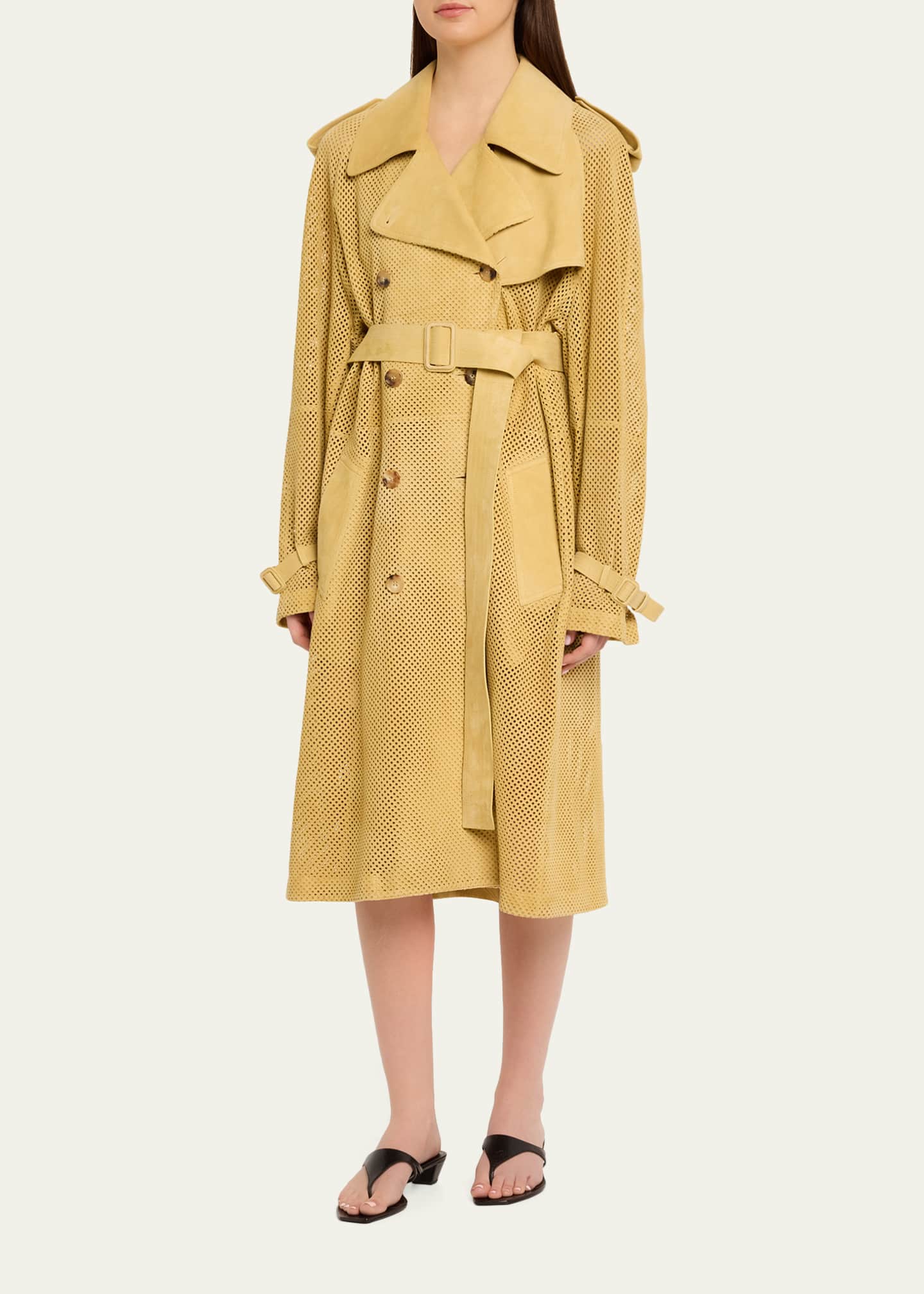 Michael Kors Collection Belted Perforated Suede Trench Coat - Bergdorf ...