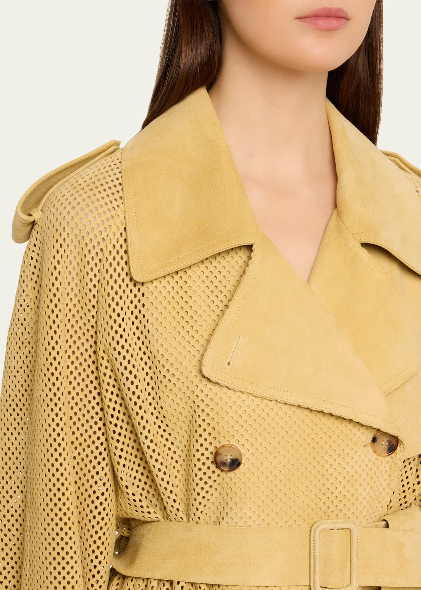Michael Kors Collection Belted Perforated Suede Trench Coat - Bergdorf ...