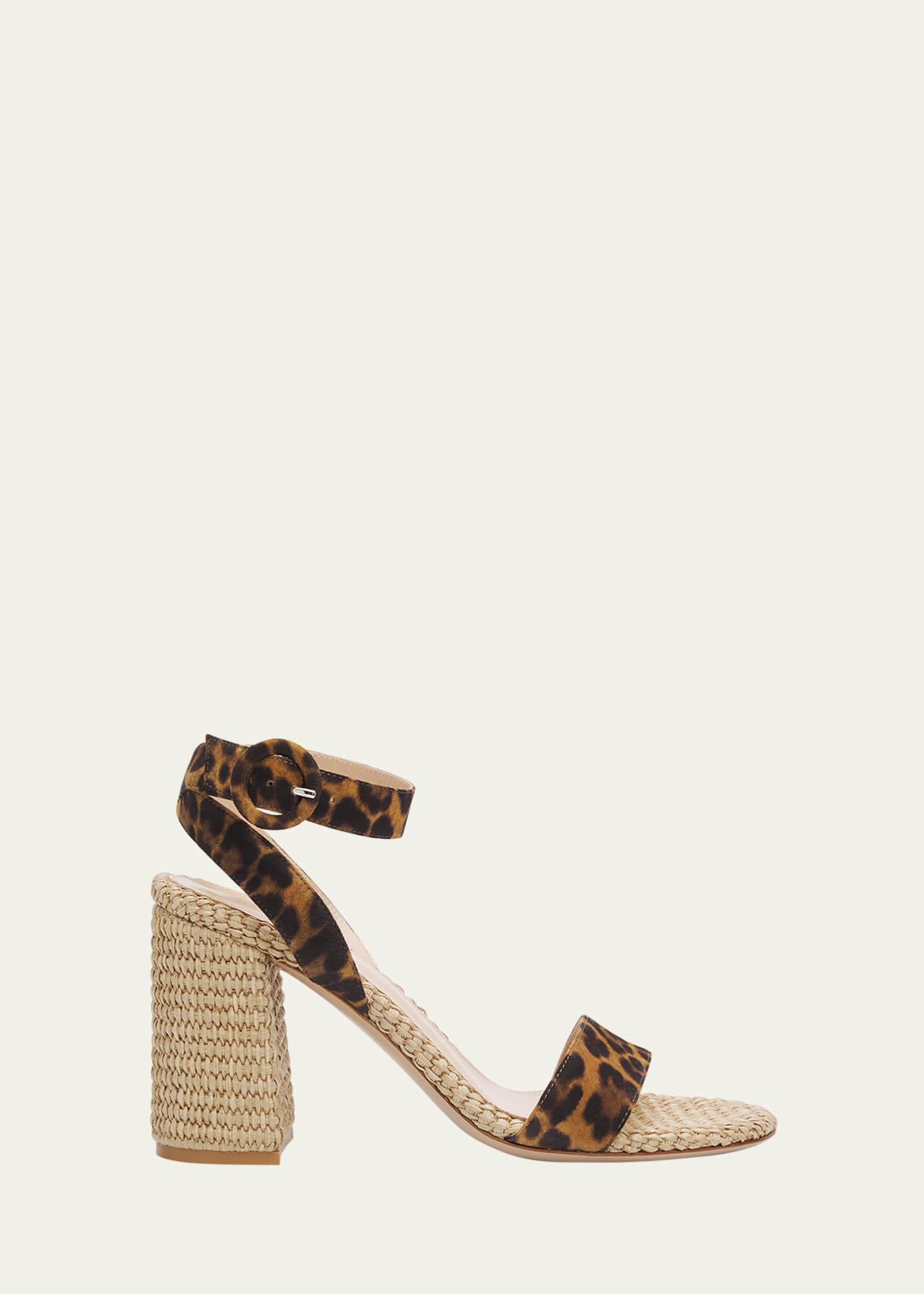 Gianvito Rossi 85mm Leopard-Printed Suede and Raffia Sandals - Bergdorf ...