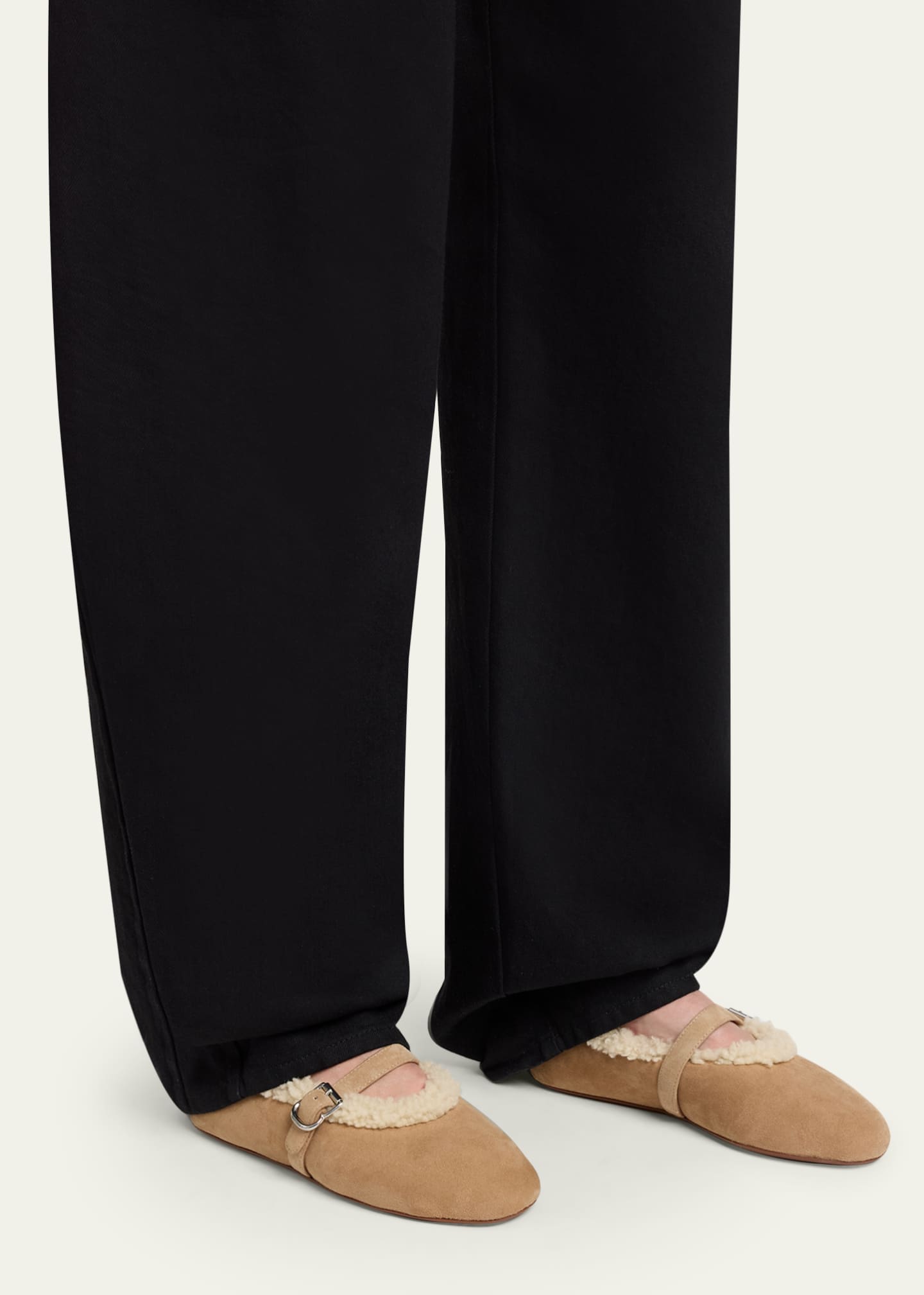 ALAIA Merino Suede Shearling Mary Jane Ballerina Flats - Bergdorf Goodman
