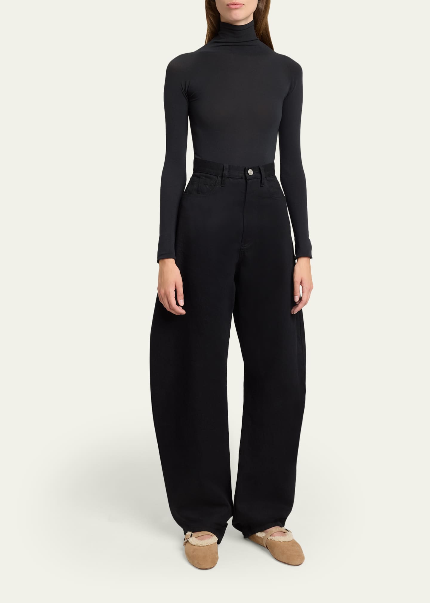 ALAIA Merino Suede Shearling Mary Jane Ballerina Flats - Bergdorf Goodman
