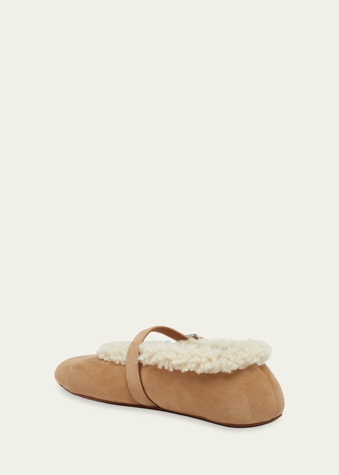 ALAIA Merino Suede Shearling Mary Jane Ballerina Flats - Bergdorf Goodman