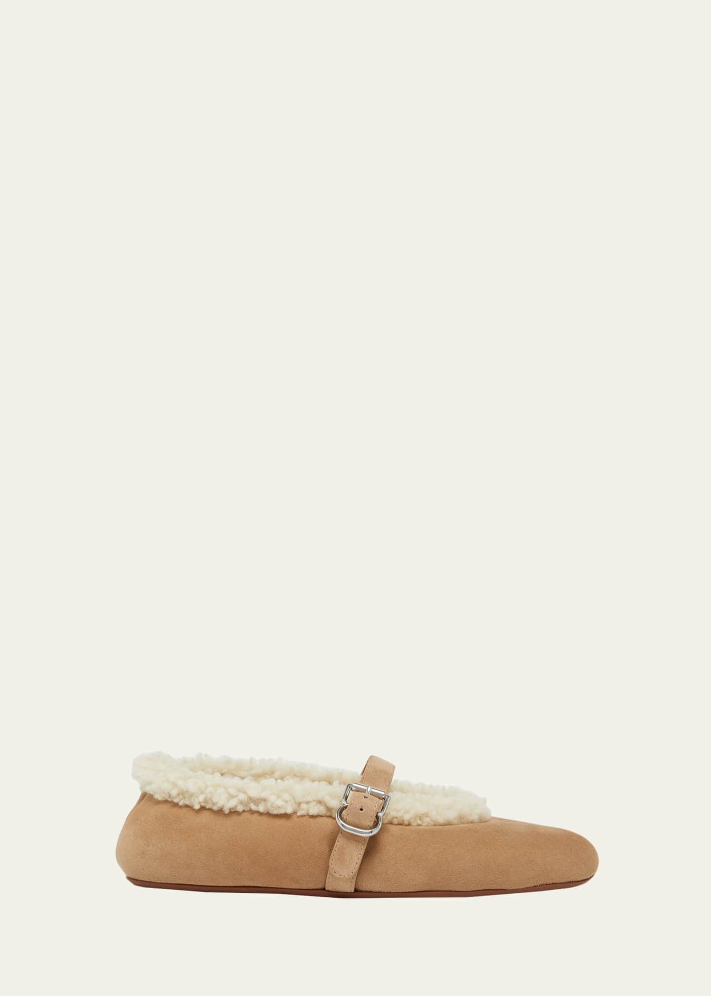 ALAIA Merino Suede Shearling Mary Jane Ballerina Flats - Bergdorf Goodman