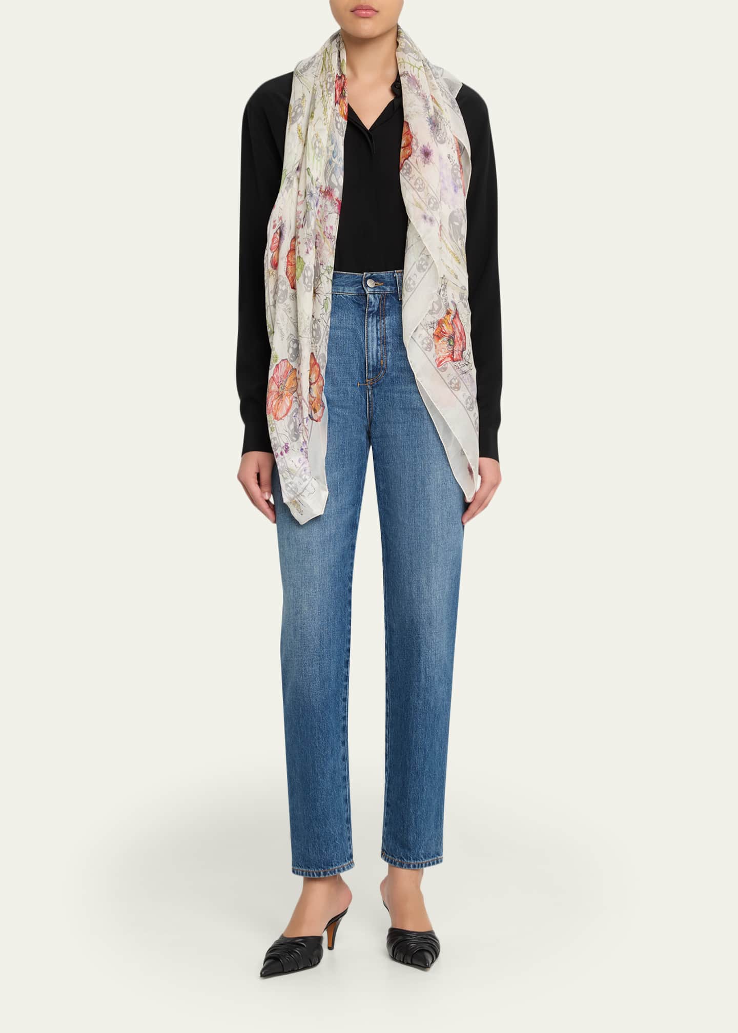 McQueen Skull & Spider Floral Silk Scarf - Bergdorf Goodman