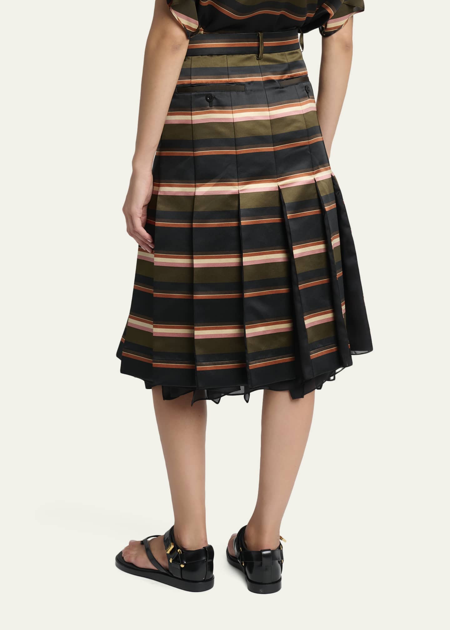 SACAI Horizontal Striped Pleated Midi Skirt - Bergdorf Goodman