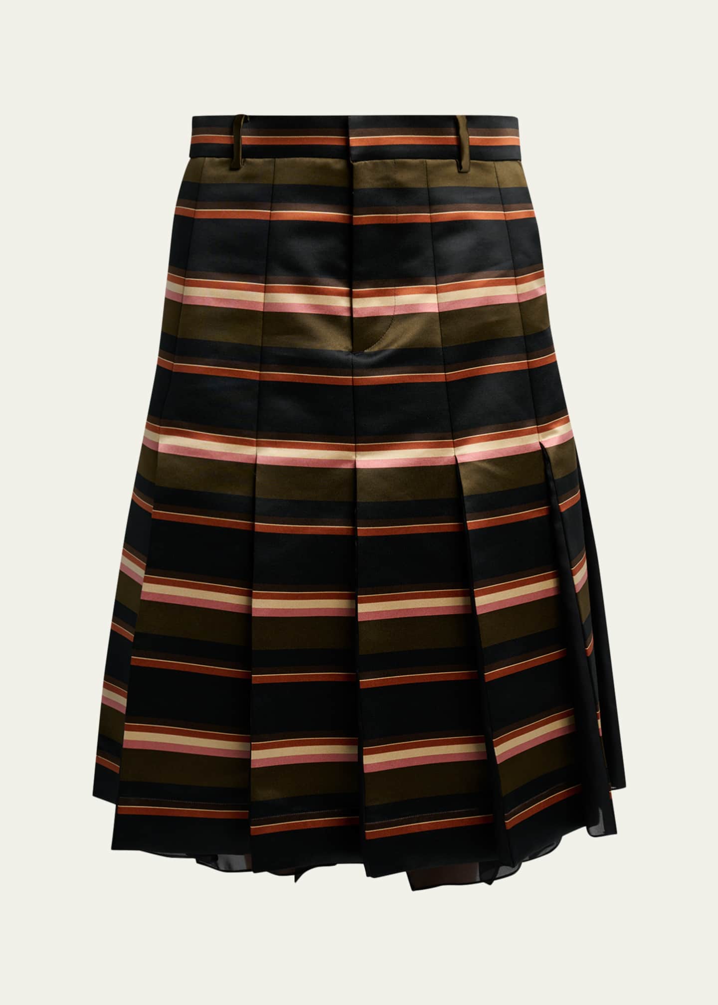 SACAI Horizontal Striped Pleated Midi Skirt - Bergdorf Goodman
