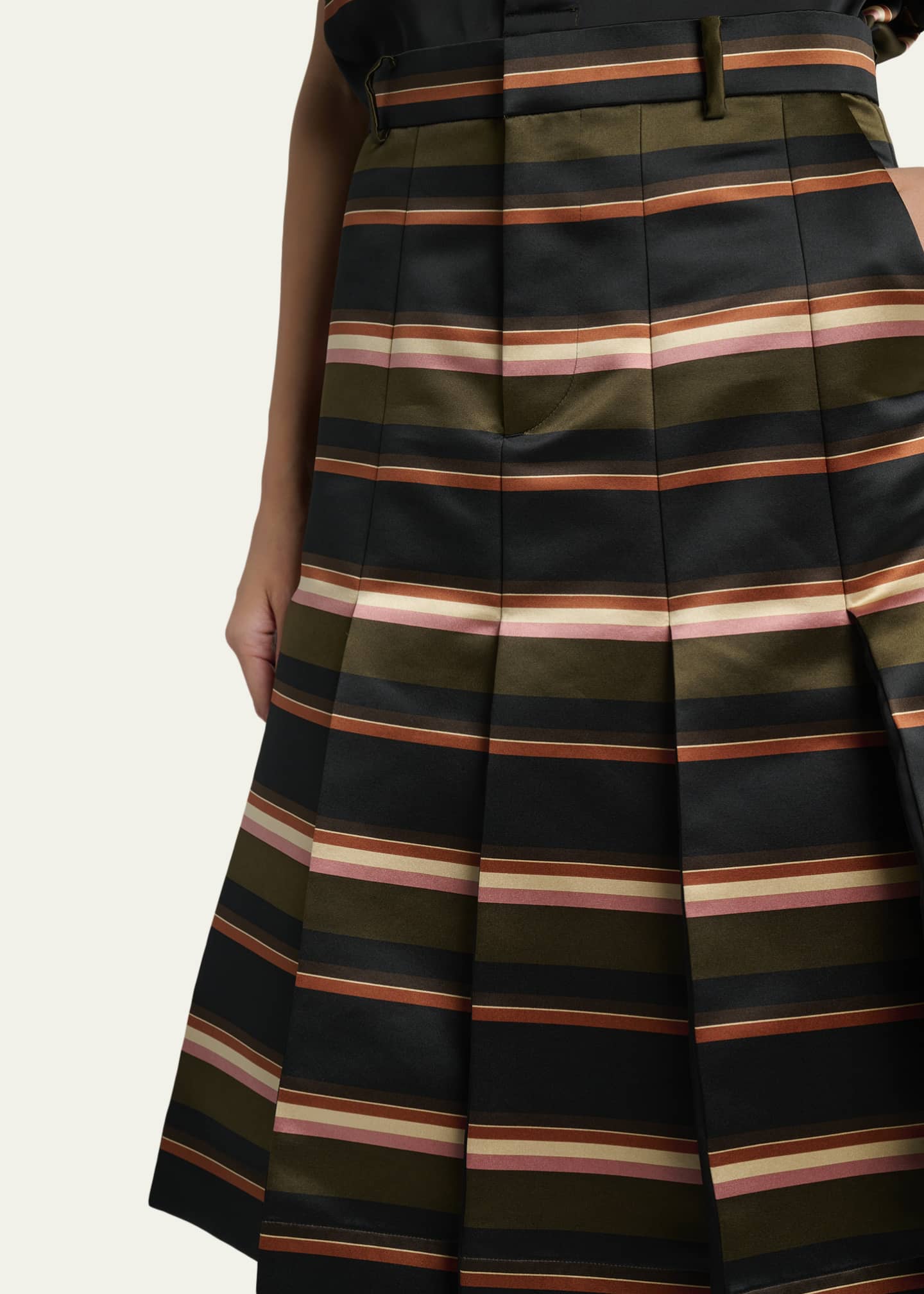 SACAI Horizontal Striped Pleated Midi Skirt - Bergdorf Goodman