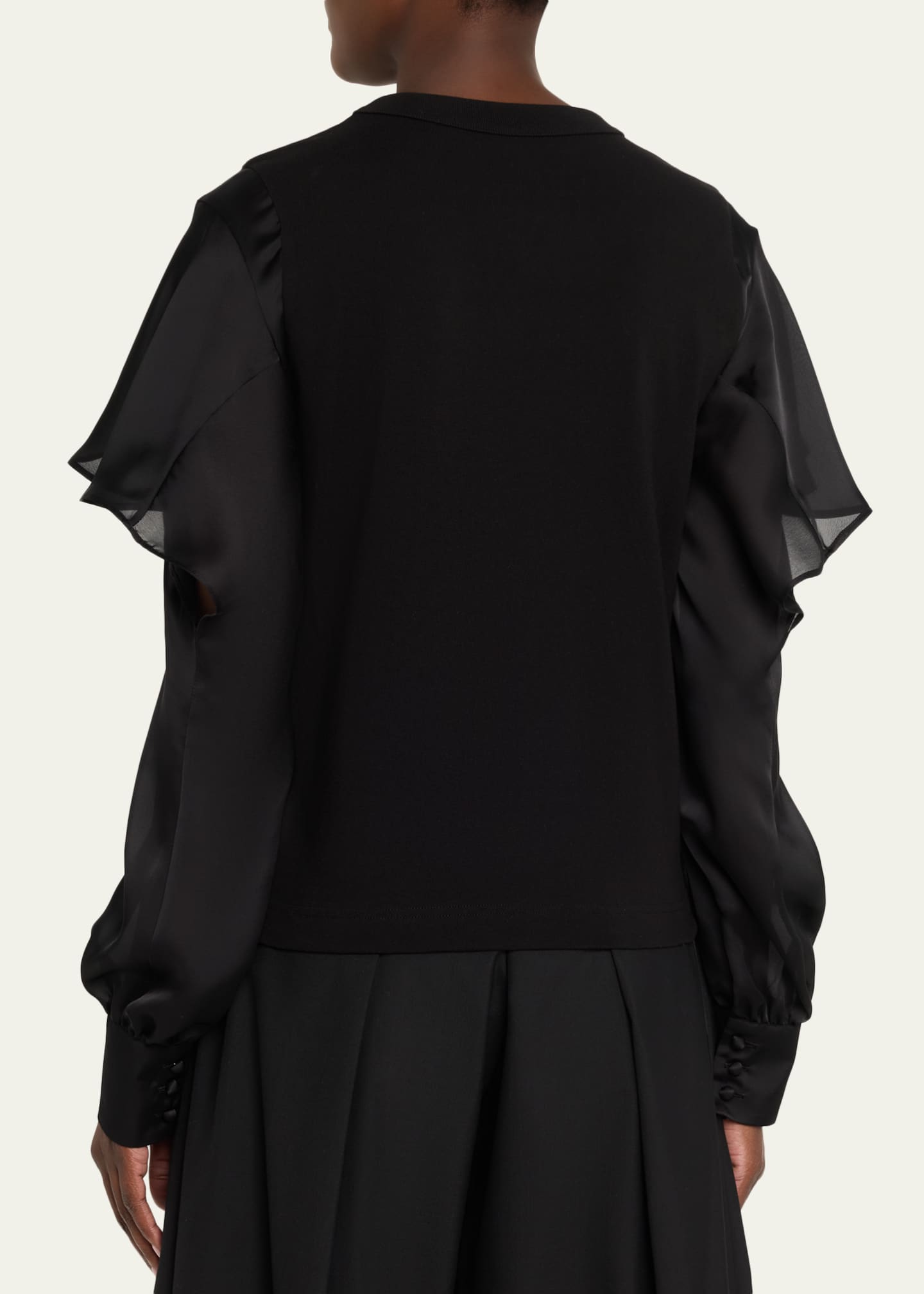 SACAI Satin Ruffle Sleeve Cotton Jersey T-Shirt - Bergdorf Goodman