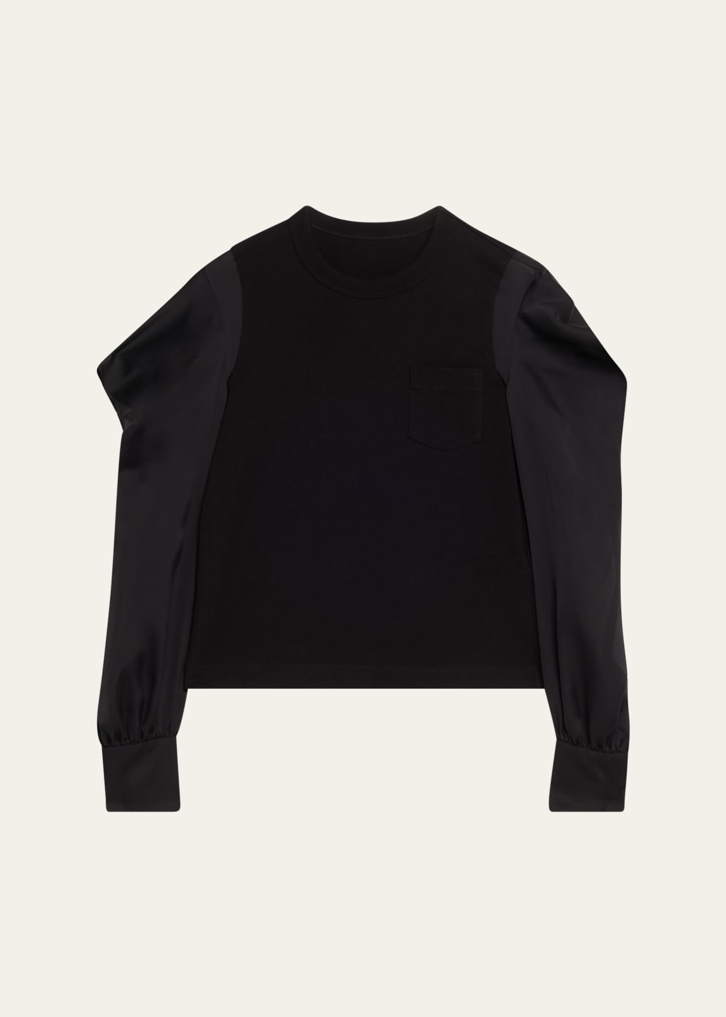 SACAI Satin Ruffle Sleeve Cotton Jersey T-Shirt - Bergdorf Goodman