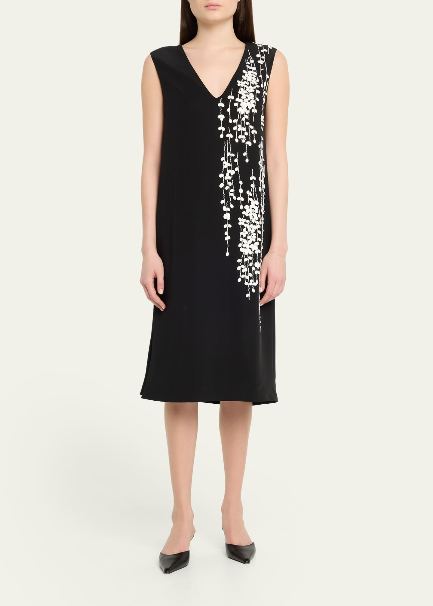 Kiton Beaded Silk V-Neck Midi Dress - Bergdorf Goodman