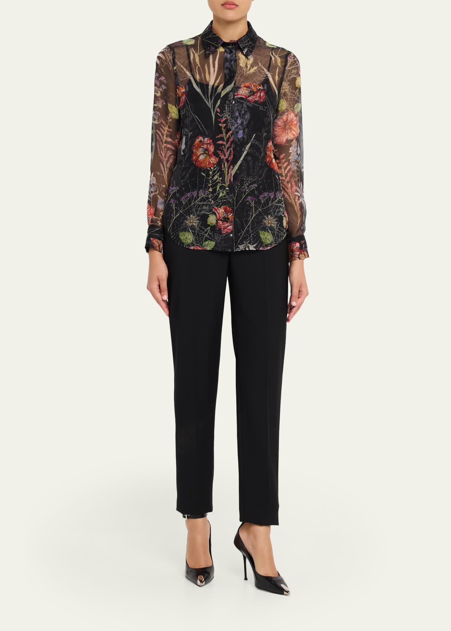 McQueen Floral-Print Silk Organza Collared Blouse - Bergdorf Goodman