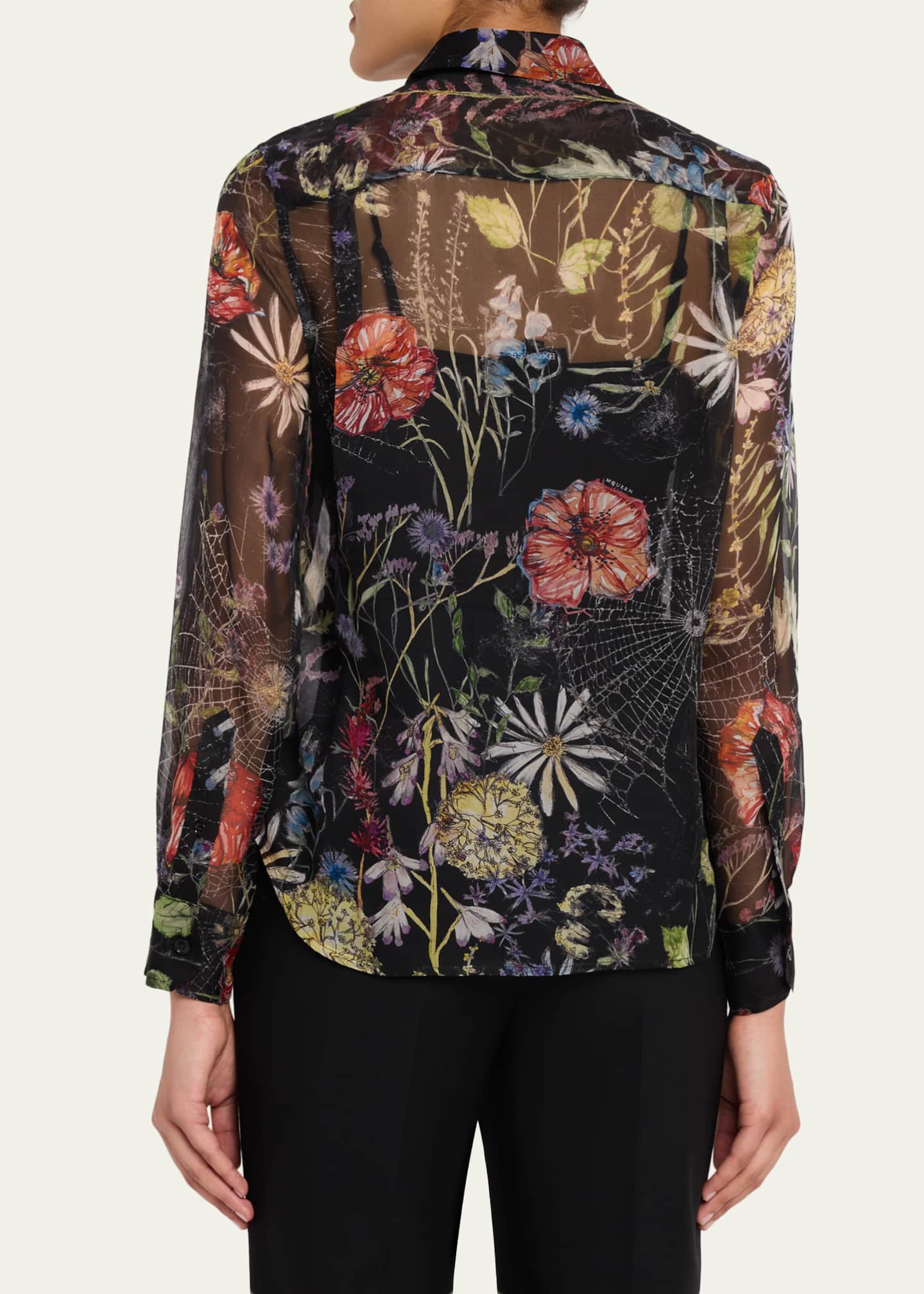 McQueen Floral-Print Silk Organza Collared Blouse - Bergdorf Goodman