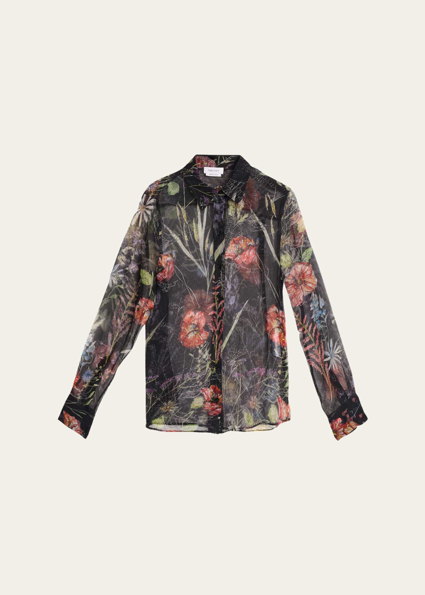 McQueen Floral-Print Silk Organza Collared Blouse - Bergdorf Goodman