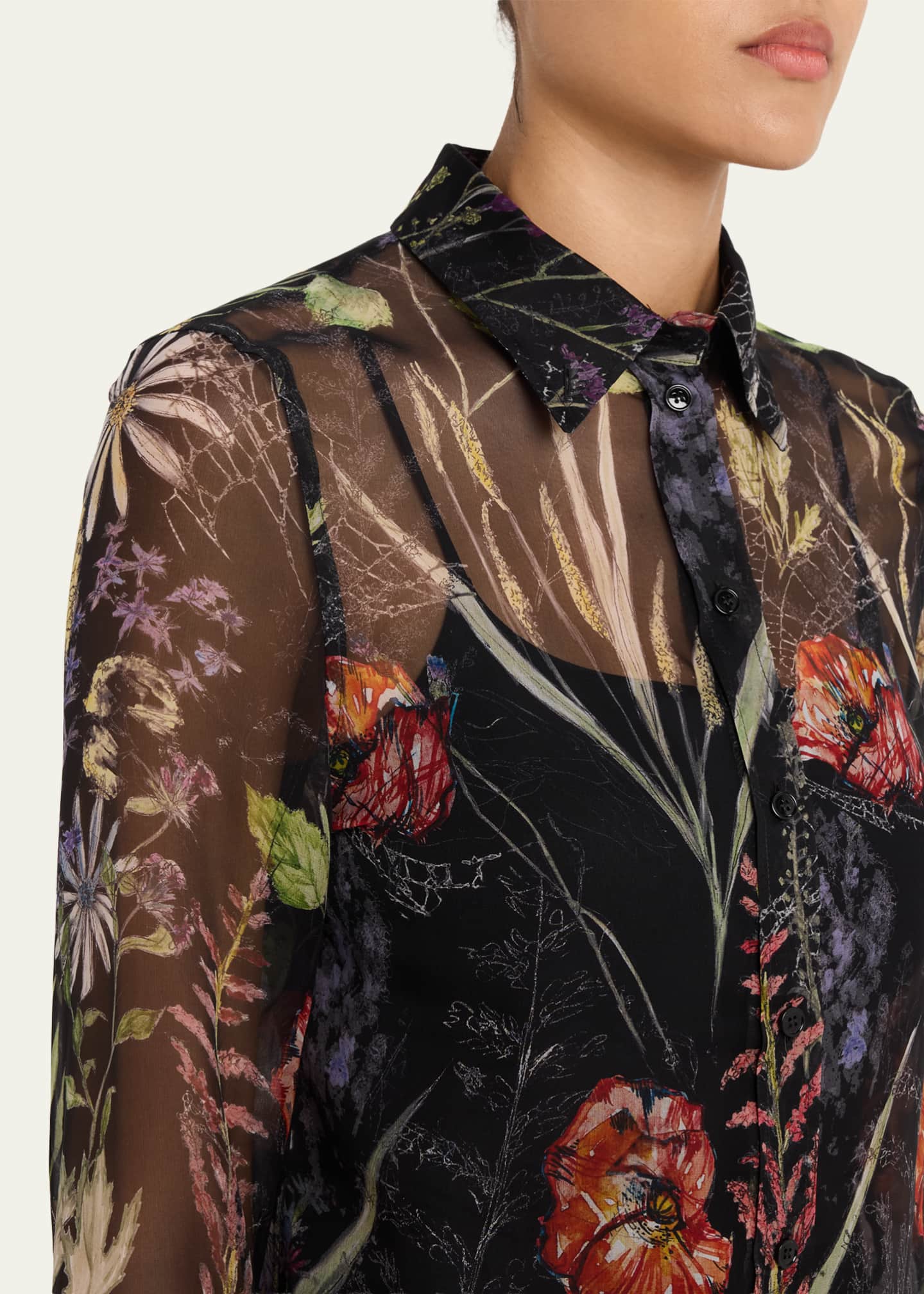 McQueen Floral-Print Silk Organza Collared Blouse - Bergdorf Goodman