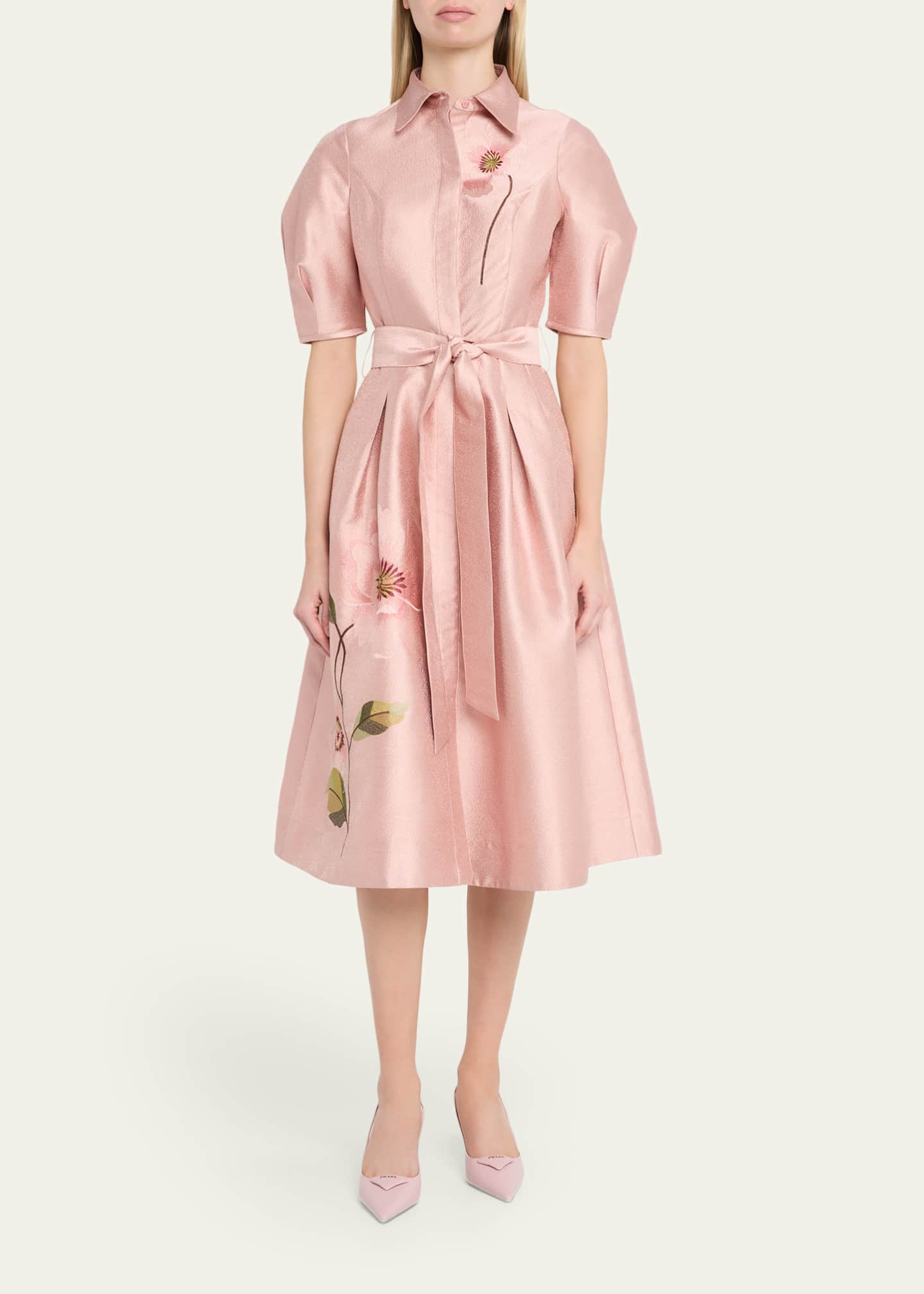 Rickie Freeman for Teri Jon Floral-Embroidered Shimmer Jacquard Midi ...