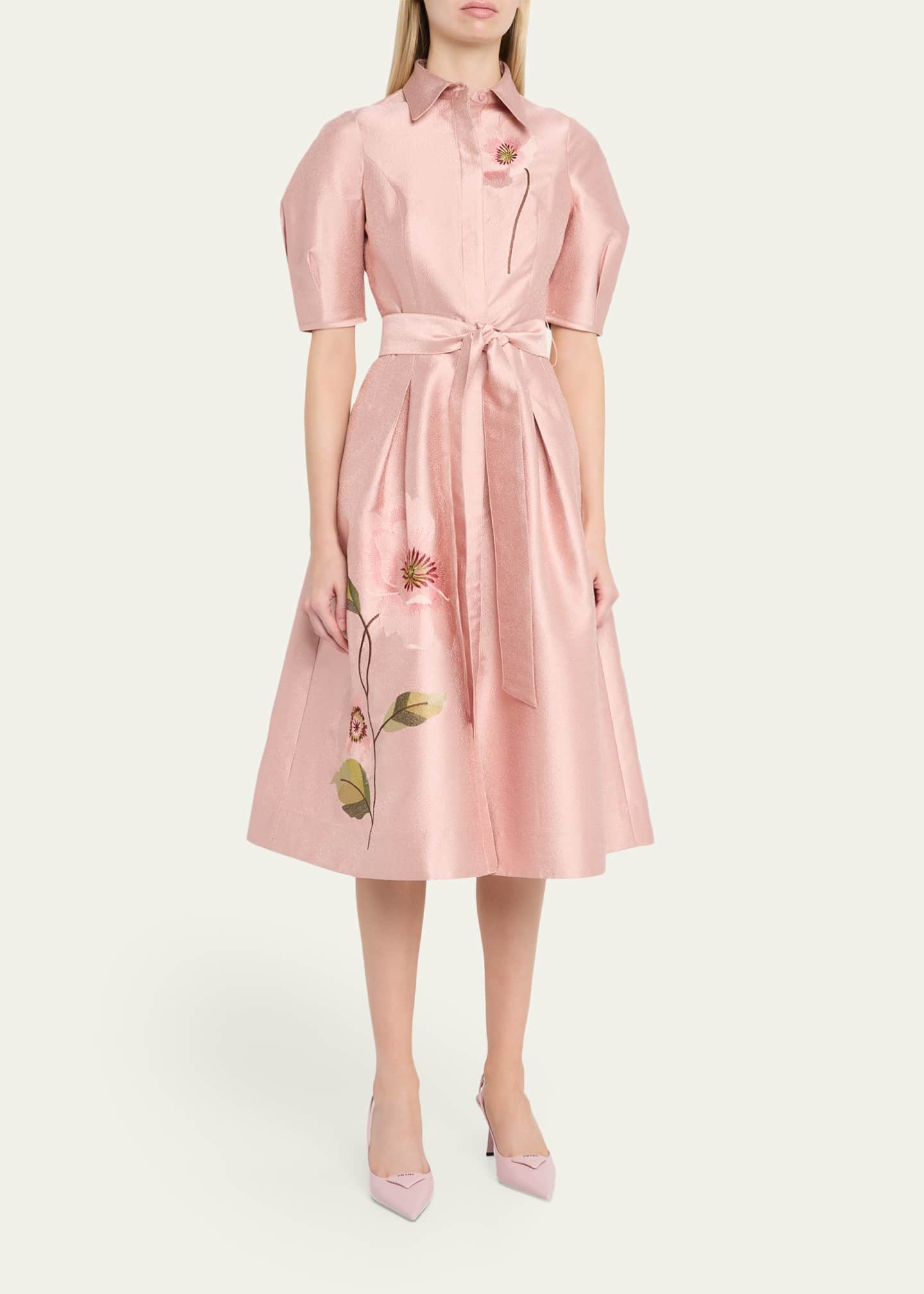 Rickie Freeman for Teri Jon Floral-Embroidered Shimmer Jacquard Midi ...