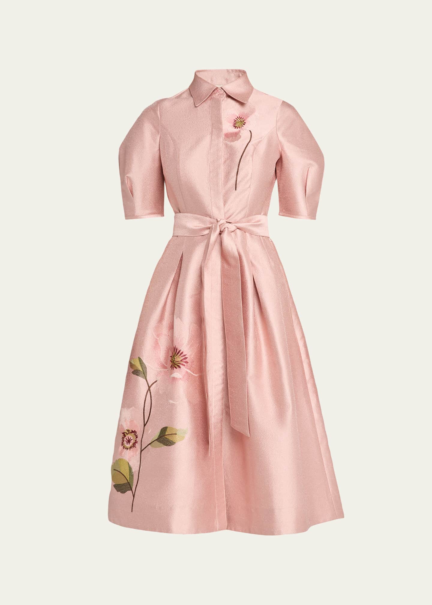 Rickie Freeman for Teri Jon Floral-Embroidered Shimmer Jacquard Midi ...