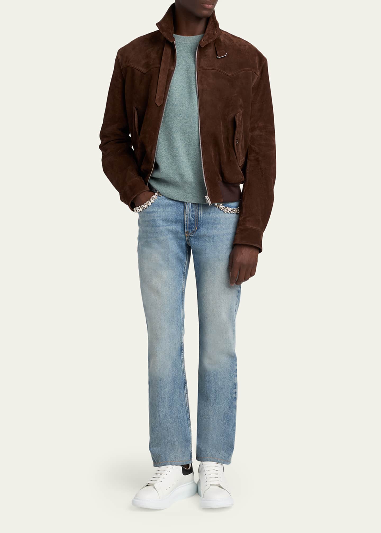 McQueen Men's Harrington Cropped Leather Bomber Jacket - Bergdorf Goodman
