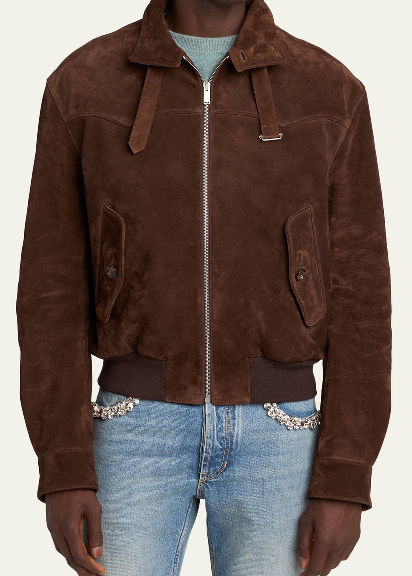 McQueen Men's Harrington Cropped Leather Bomber Jacket - Bergdorf Goodman